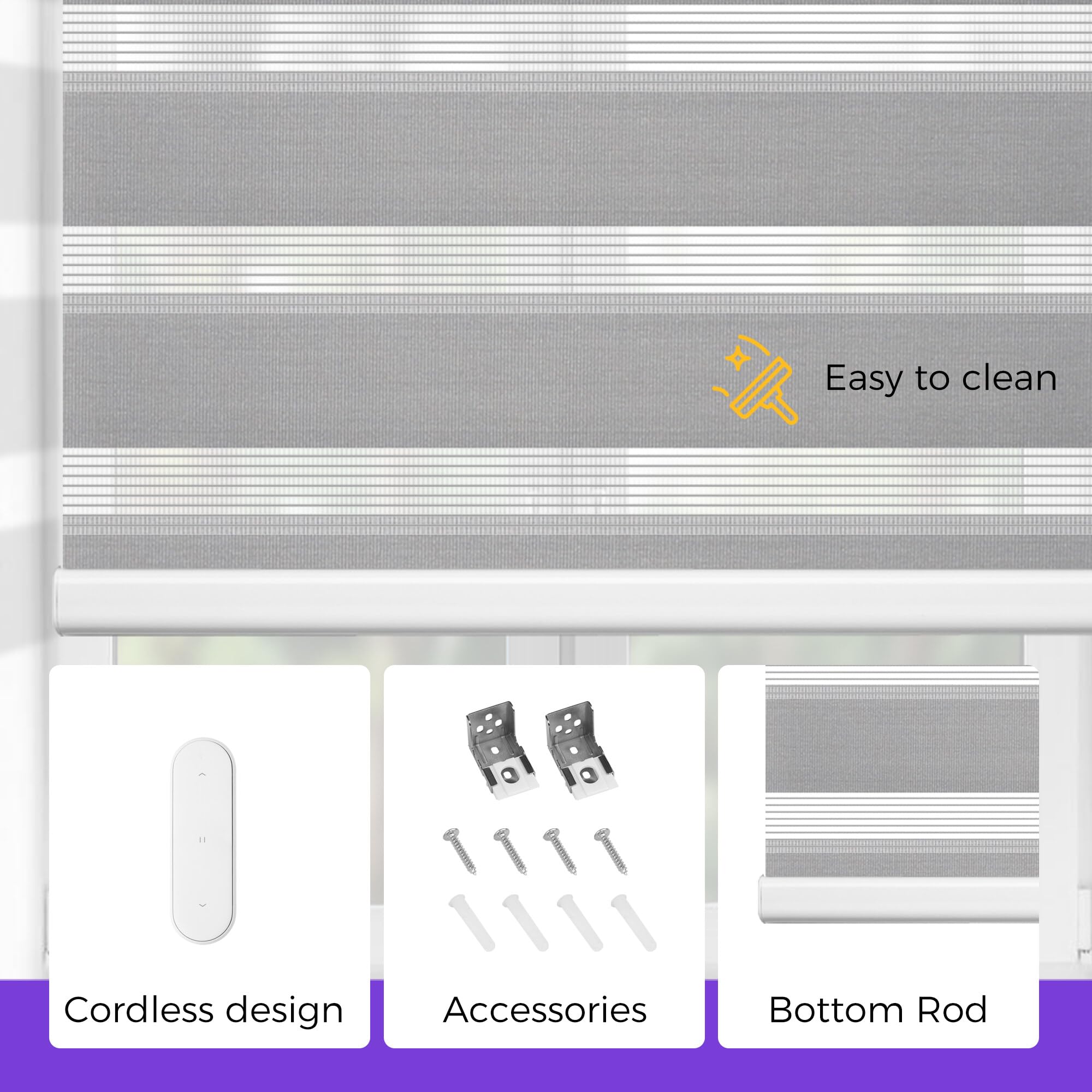 Allesin Motorized Zebra Blinds for Window with Remote, Compatible with Alexa, Smart Dual Layer ...