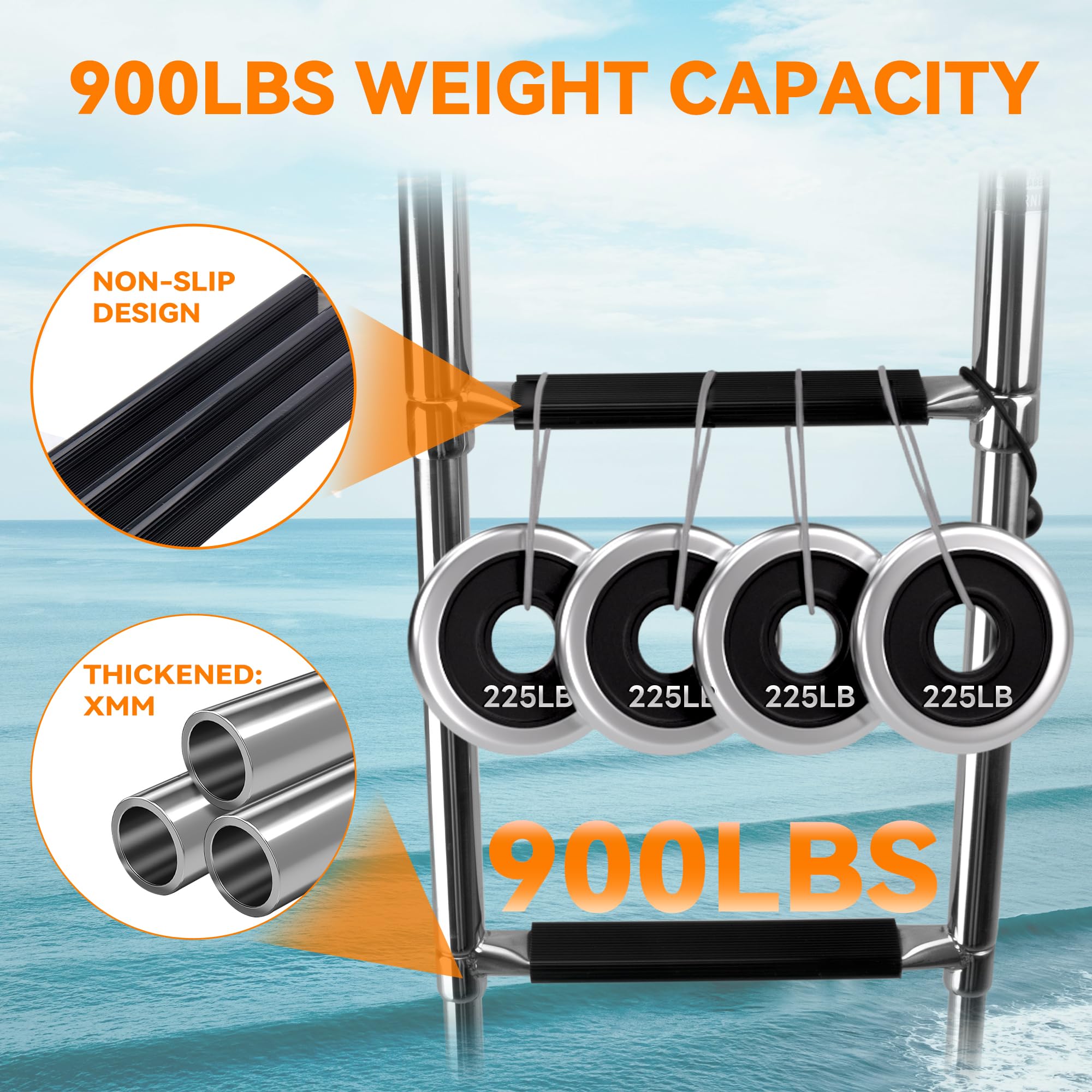 Snapklik.com : Boat Ladder 3 Step,Stainless Steel Telescoping Heavy ...