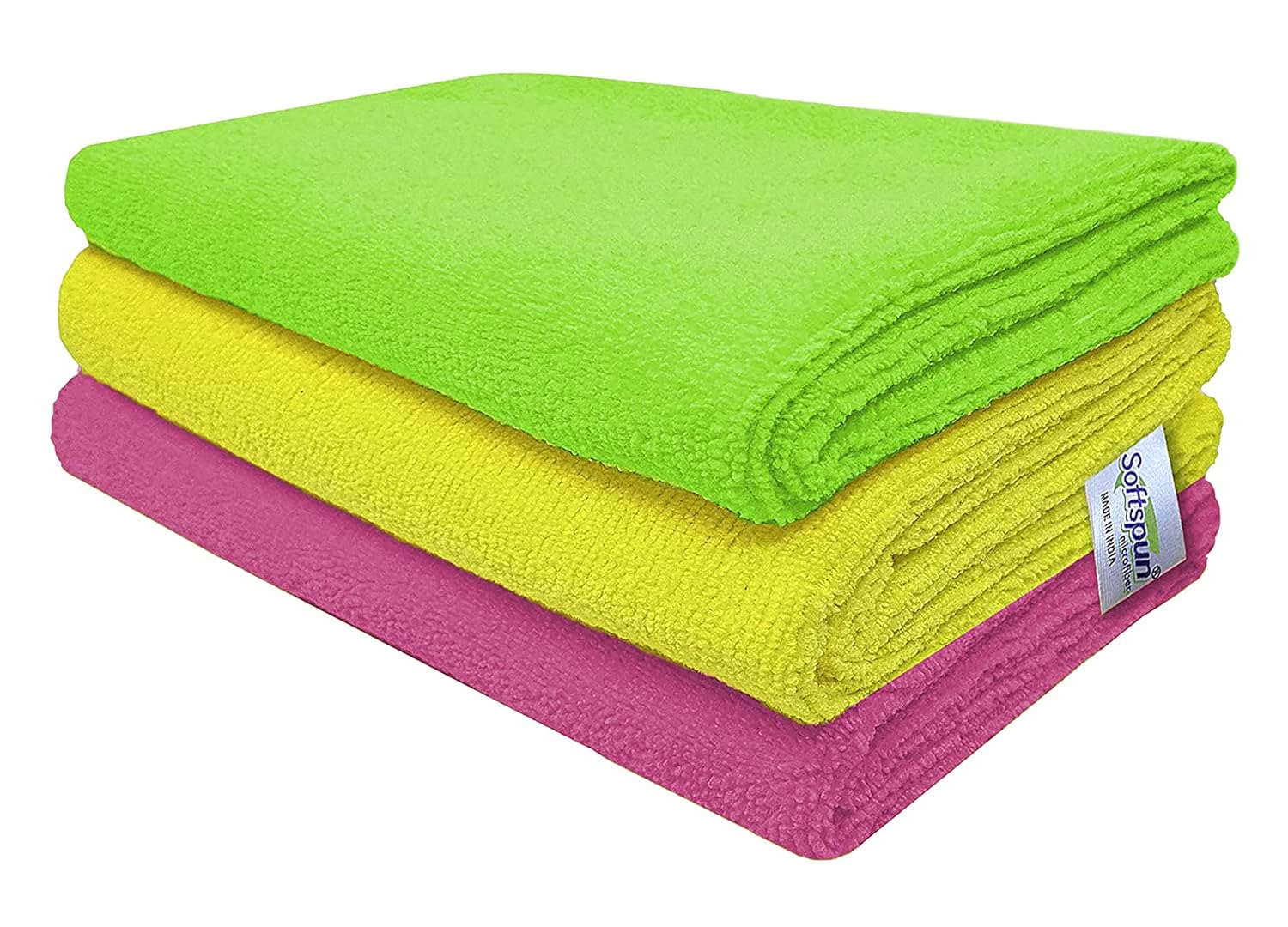 SOFTSPUN Microfiber Cloth 3 pcs 40x60 cms 340 GSM Multicolor Thick Lint ...