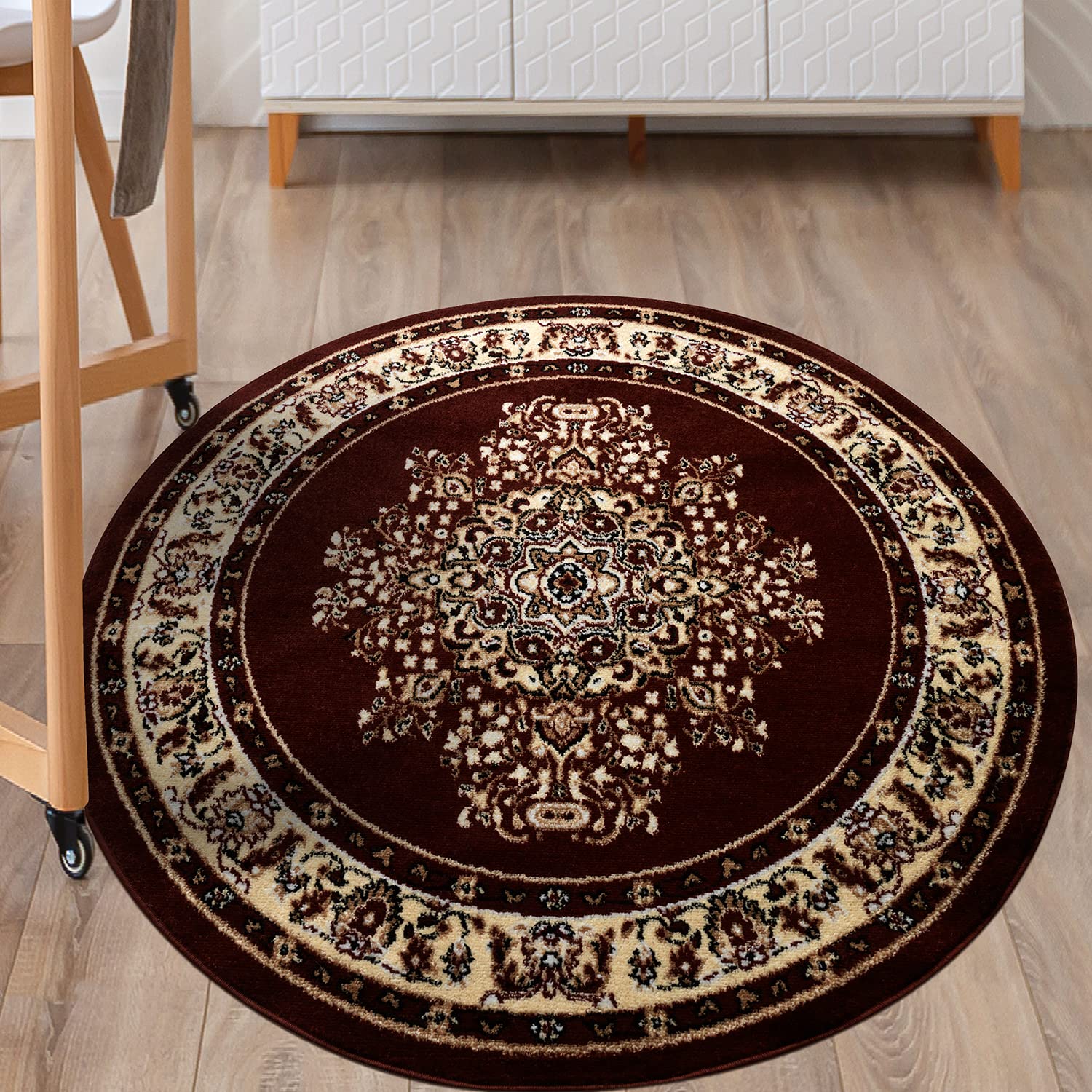 Antep Rugs Oriental 5x5 Traditional Medallion Indoor Round Area Rug ...
