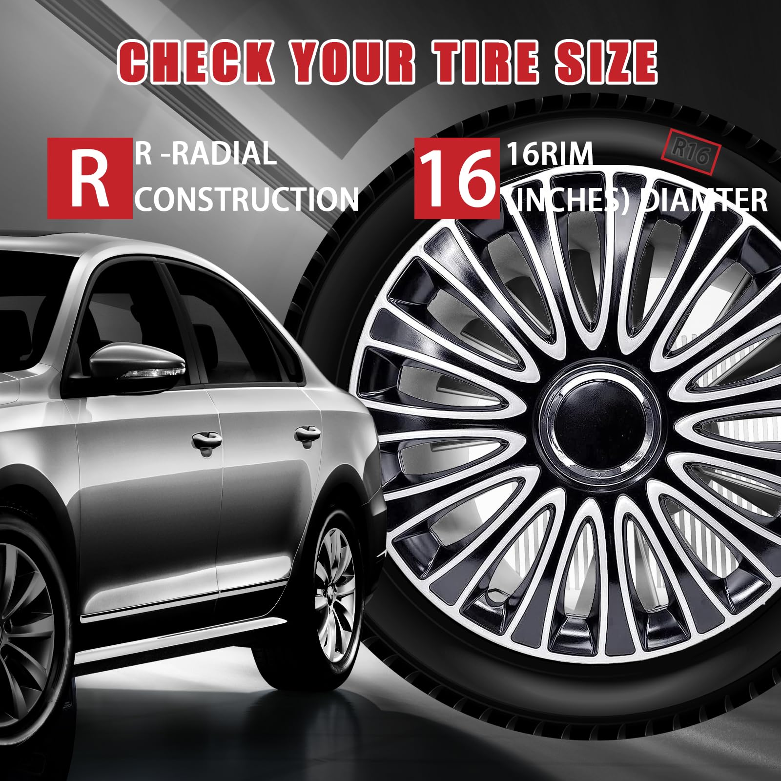 Snapklik.com : PRIJESSE Auto Hubcap Set, R16 Hubcap Wheel Cover ...