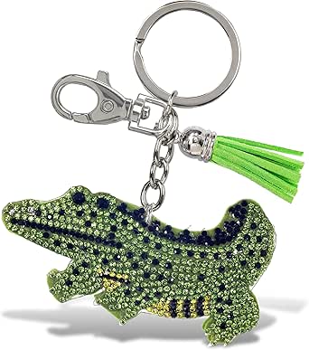 Aqua79 Gator Keychain - Green Sparkling Rhinestones Charm with Tassel ...