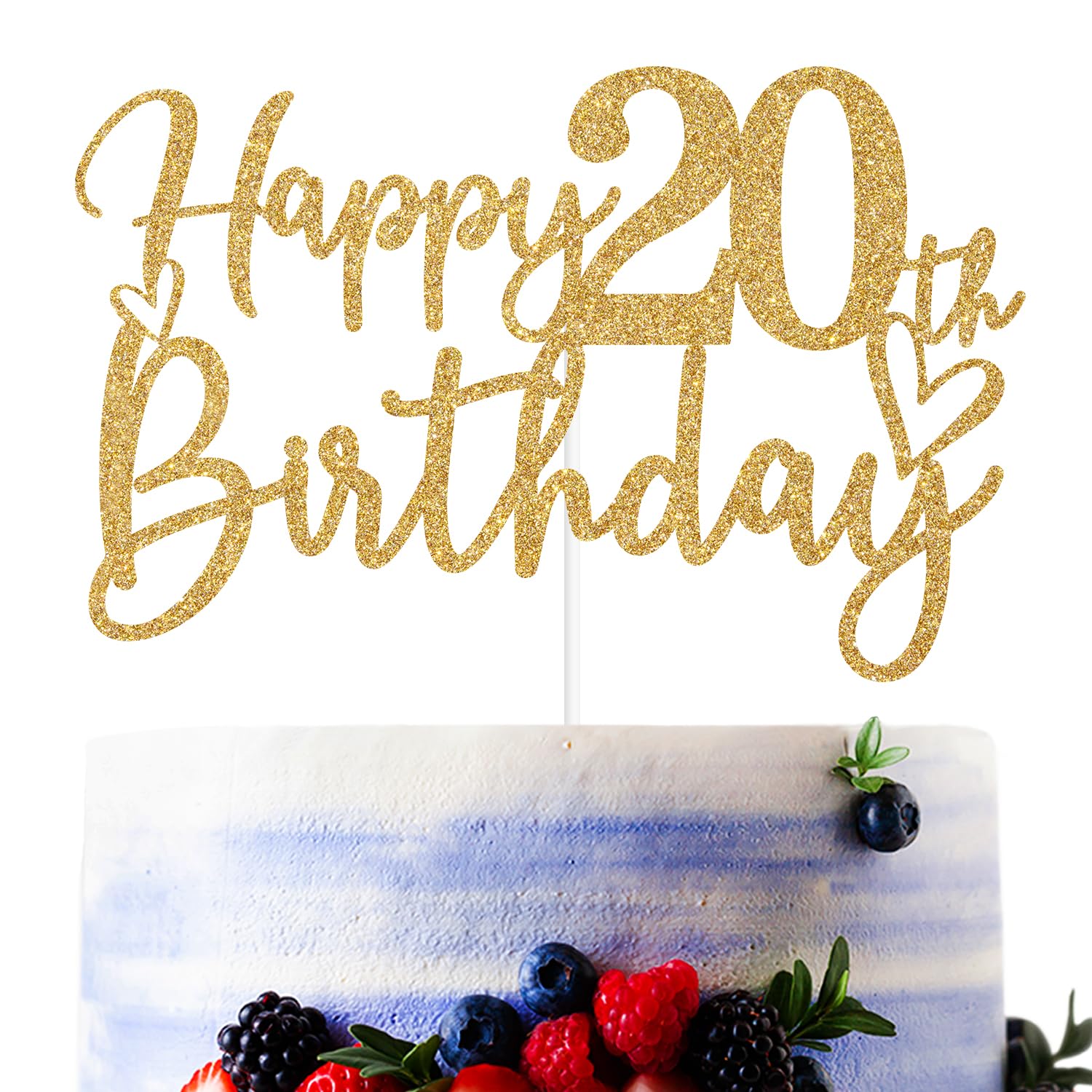 Amazon.com: Gold Glitter Happy 20th Birthday Cake Topper, Cheers to 20 ...