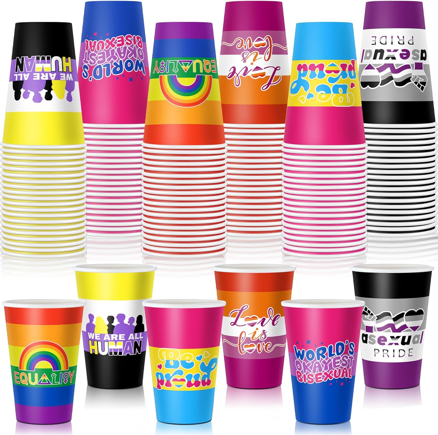 Amazon.com: ElectricWise 120 Pcs 12oz Rainbow Pride Paper Cups, 6 Mixed ...