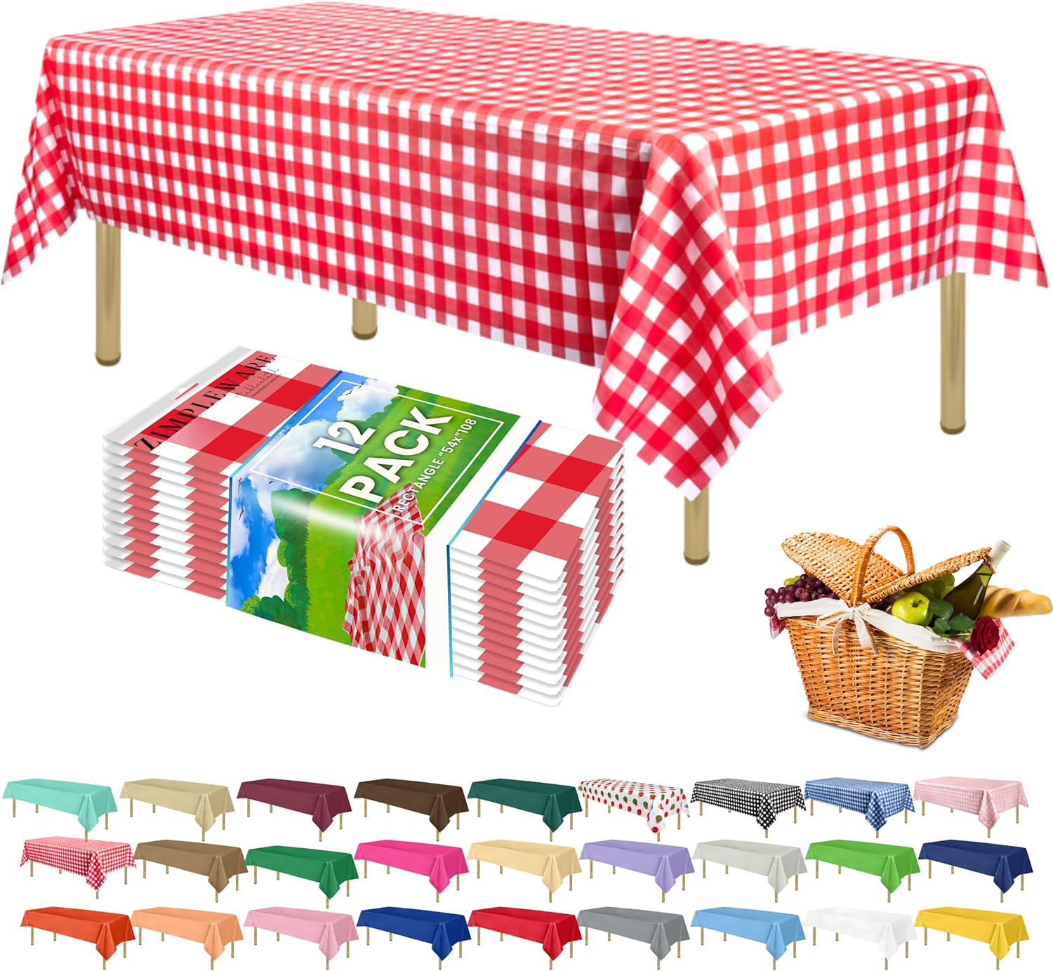 Amazon.com: ZIMPLEWARE Premium Red Gingham Checkered Plastic Table ...