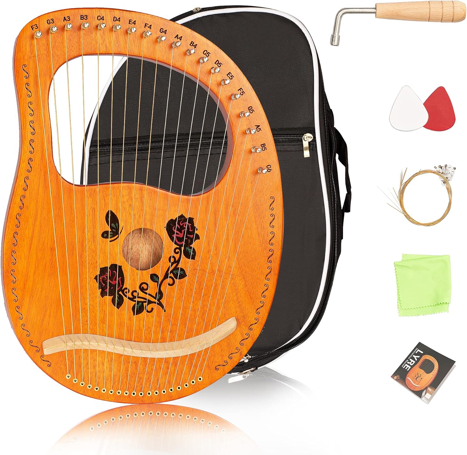 Amazon.com: Cuecutie Lyre Harp 19 String Wood Rose Harp Portable Solid ...