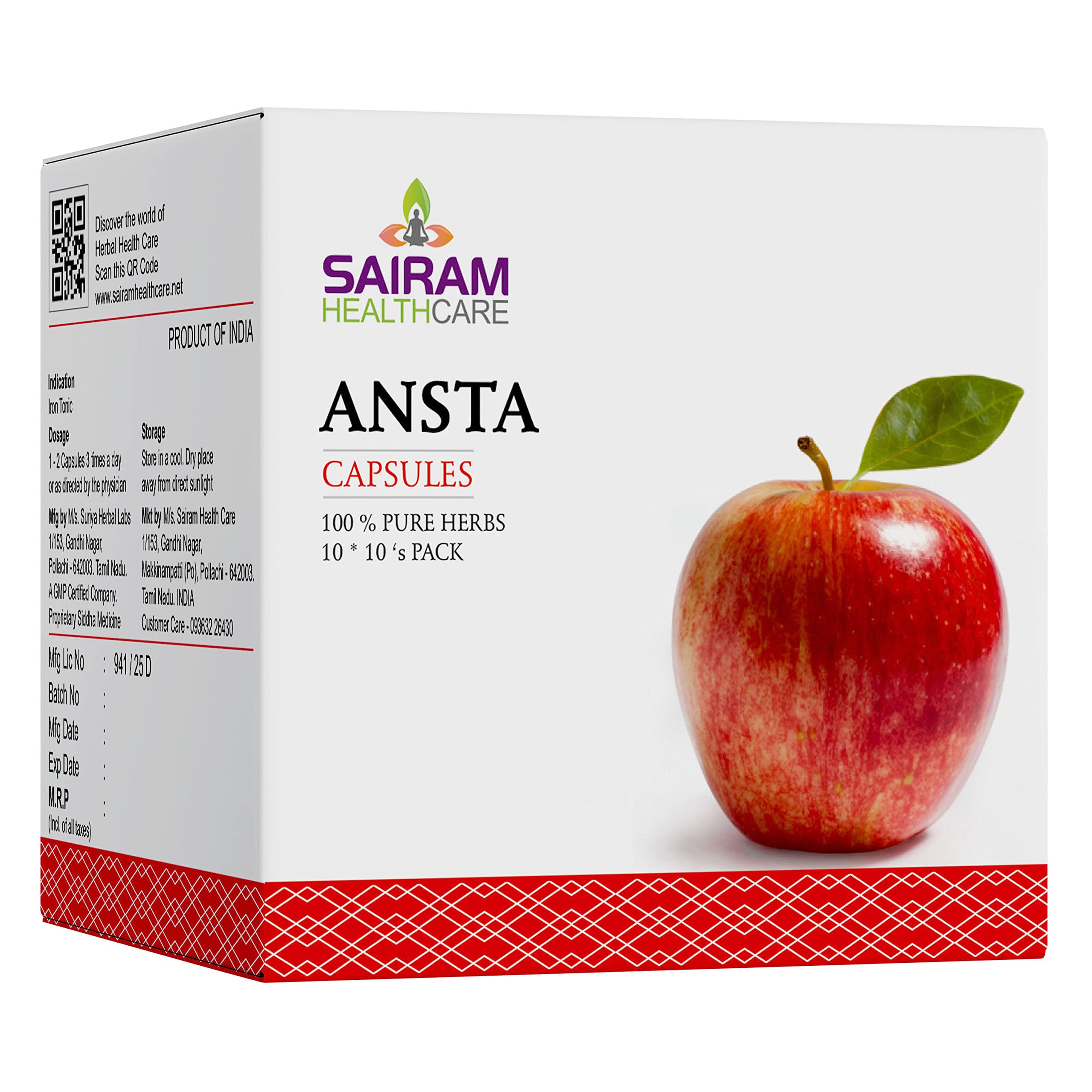 Ansta (100 Capsules) Iron and Folic Acid Supplements - Ayurvedic ...