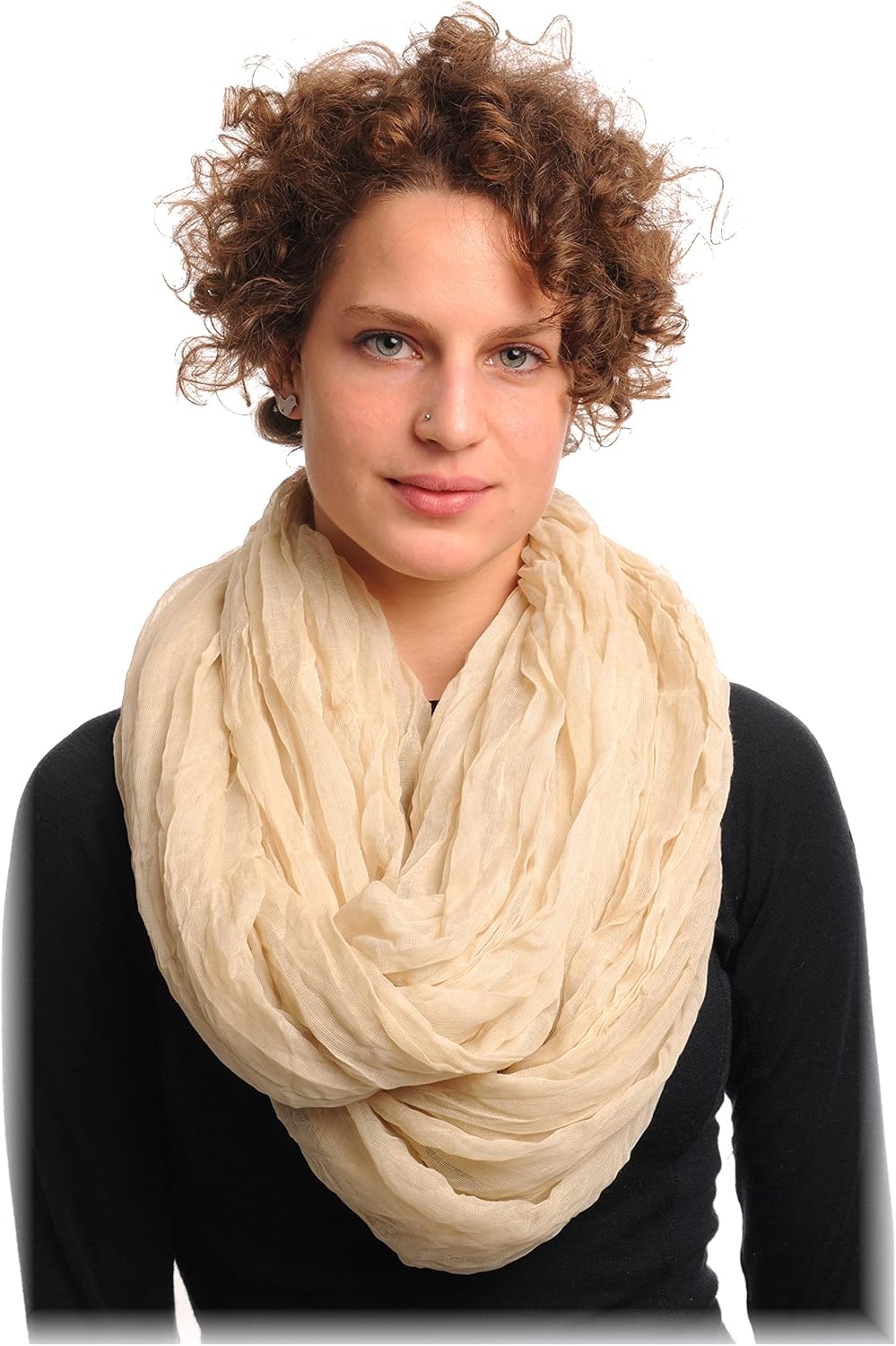 Amazon.com: LissKiss Linen Summer Soft Snood Scarf - Beige Plain ...