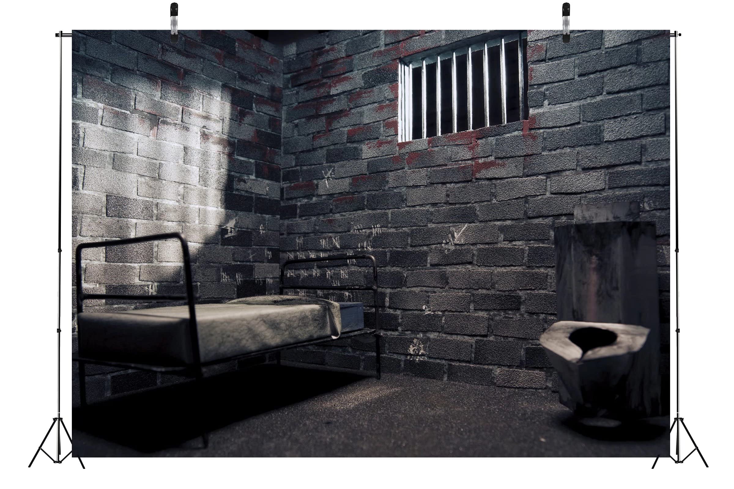 Murder Party Loccor 9x6ft Fabric Jail Backdrop Halloween Prison Cell ...