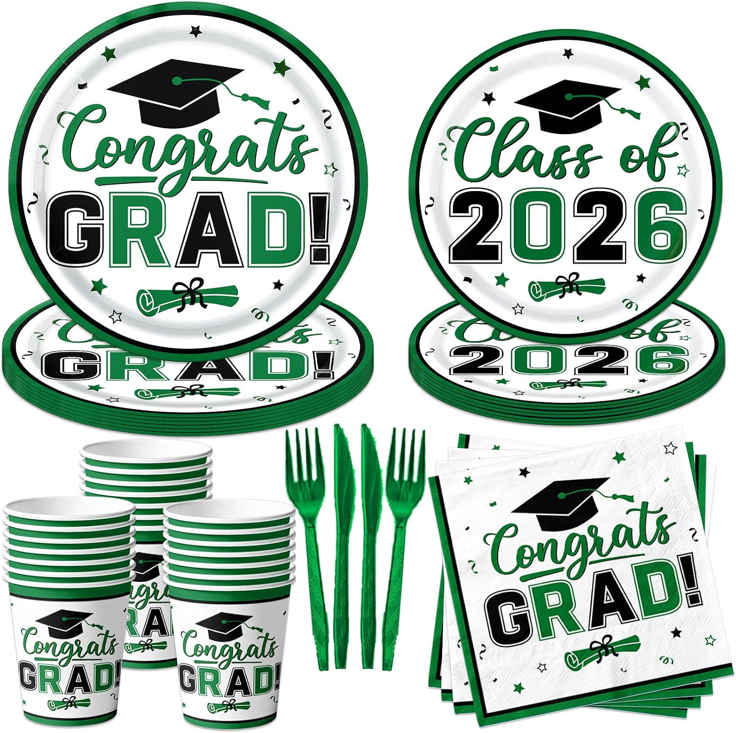 Amazon.com: Green Graduation Decorations Dinnerware Set, Class of 2026 ...