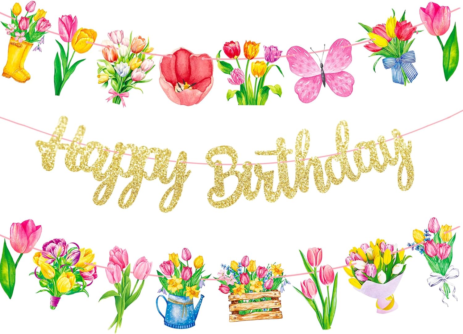 Amazon.com: Tulip Birthday Banner Tulip Birthday Decorations Spring ...