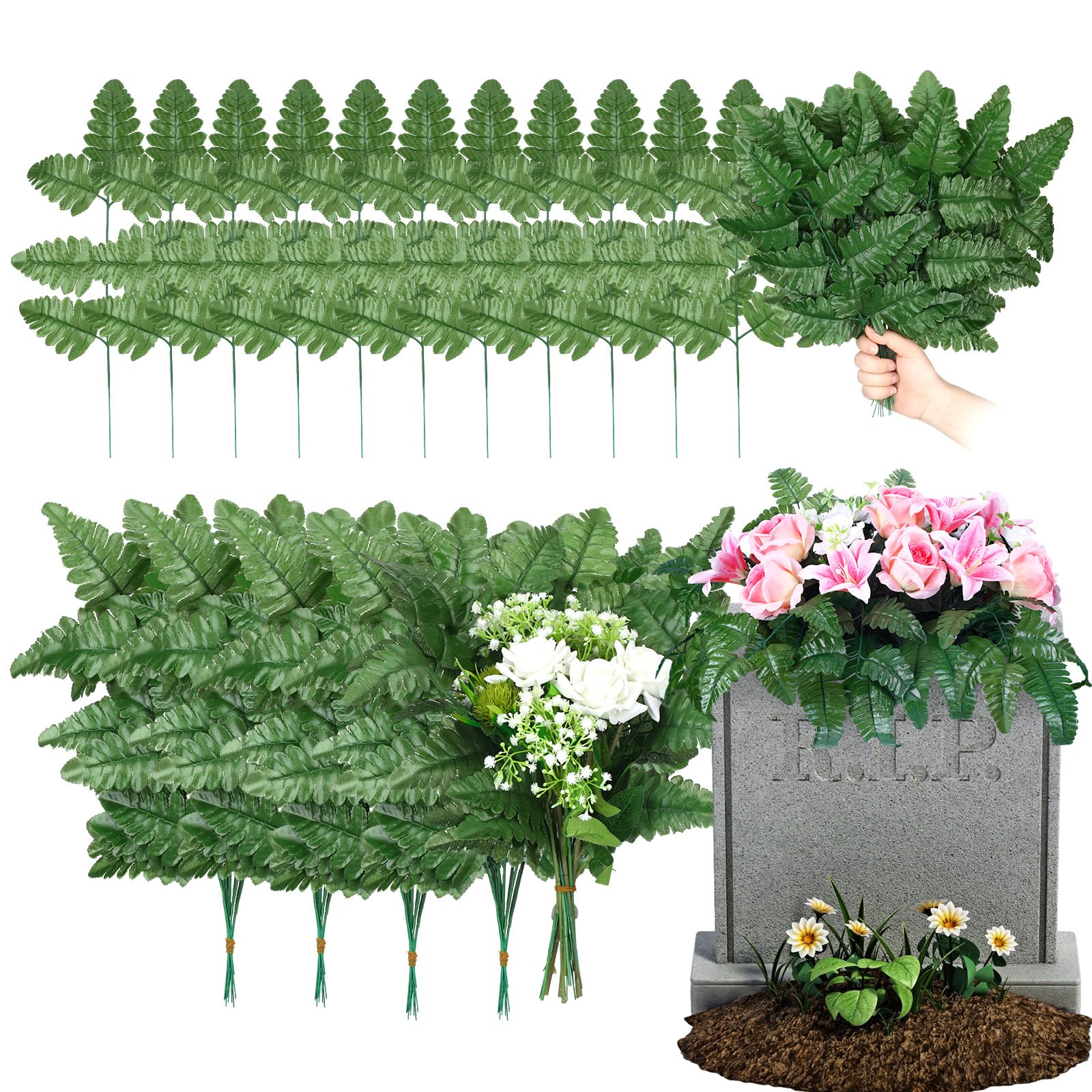 Amazon.com: Yunlly 100 Pcs Artificial Silk Green Fern Leaf Picks ...