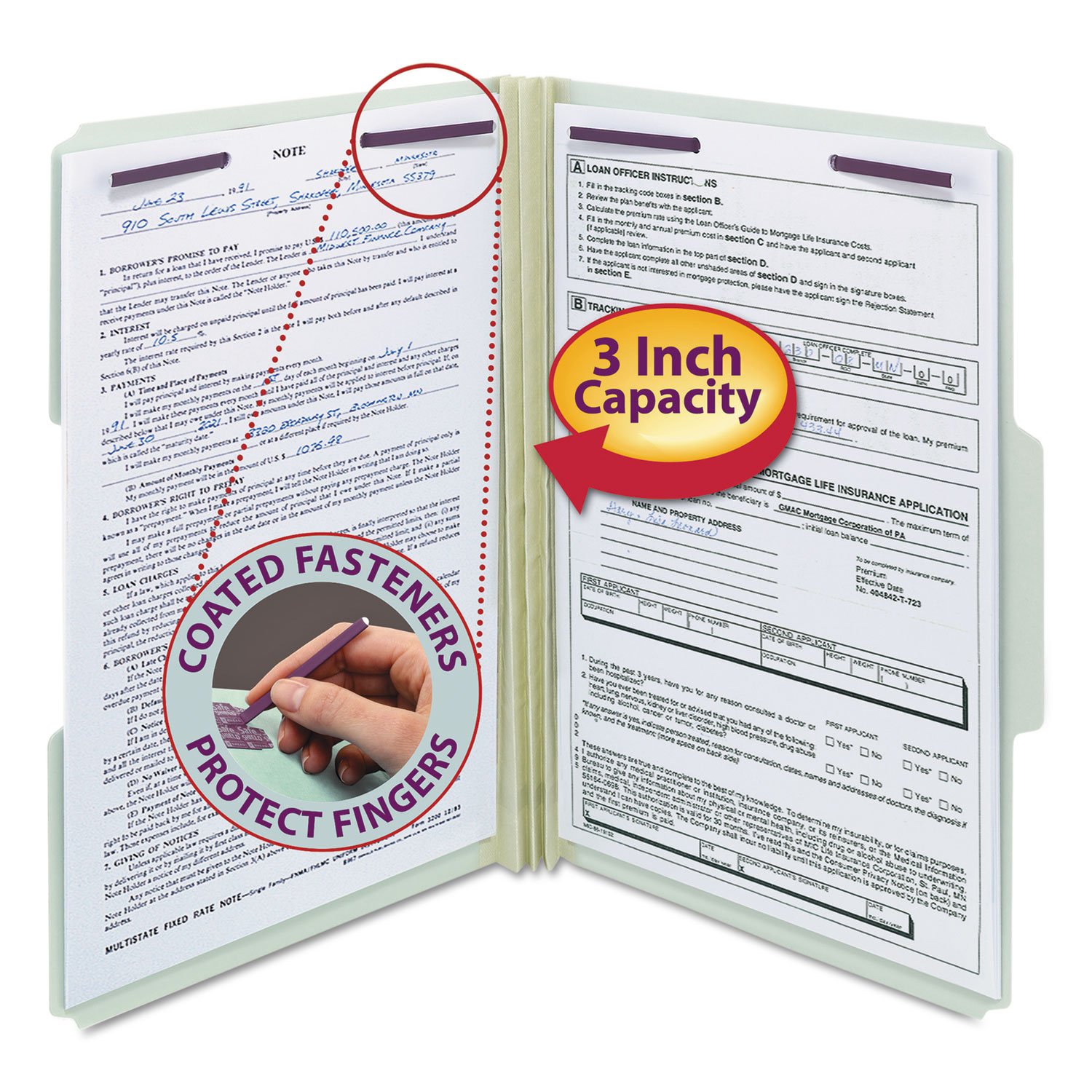 Amazon.com : Smead 19944 Three Inch Expansion Fastener Folder 1/3 Top ...