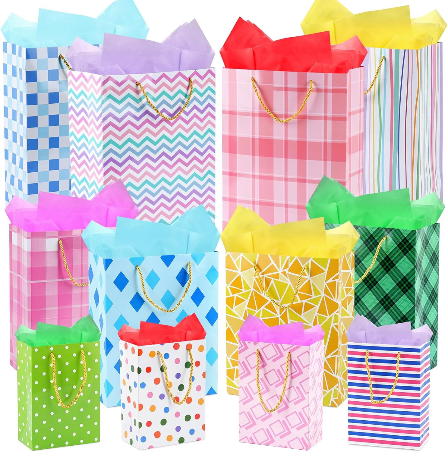 Amazon.com: Moretoes 12 Pack Gift Bags Assorted Sizes and Designs, Gift ...