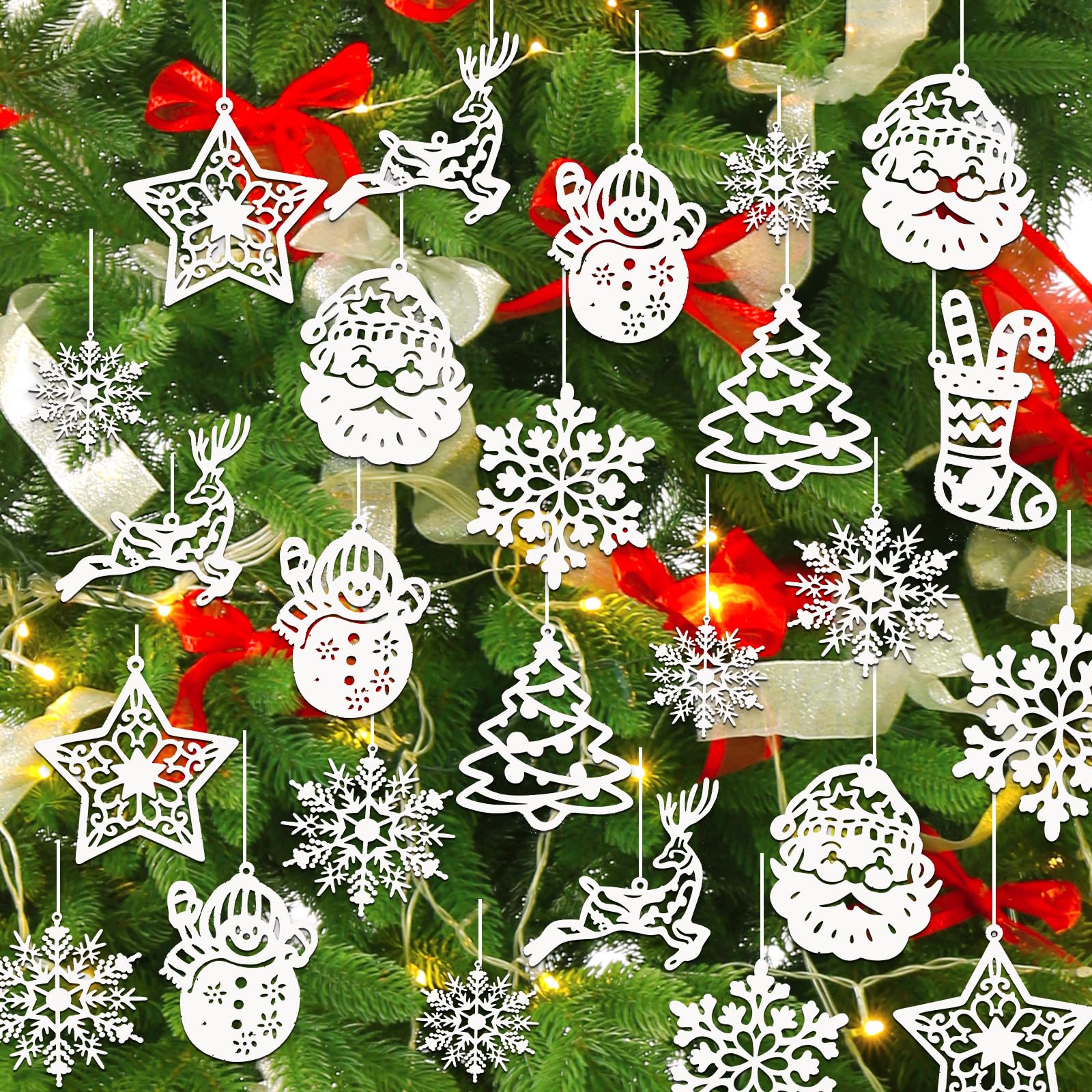 Christmas Tree Decoration Sparkling Snowflake Ornaments,42Pcs Christmas ...