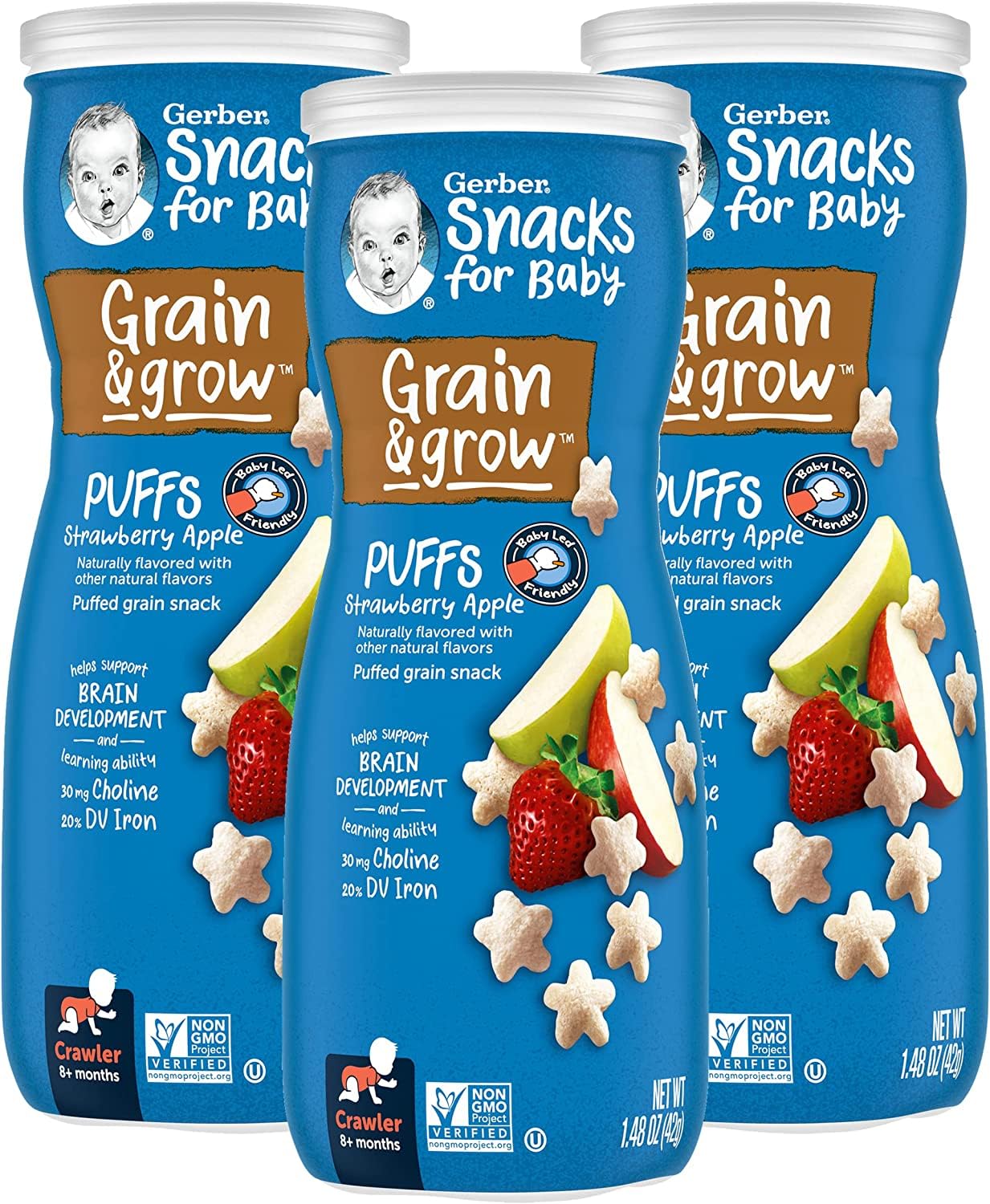 Amazon.com: Gerber Snacks for Baby Grain & Grow Puffs, Strawberry Apple ...