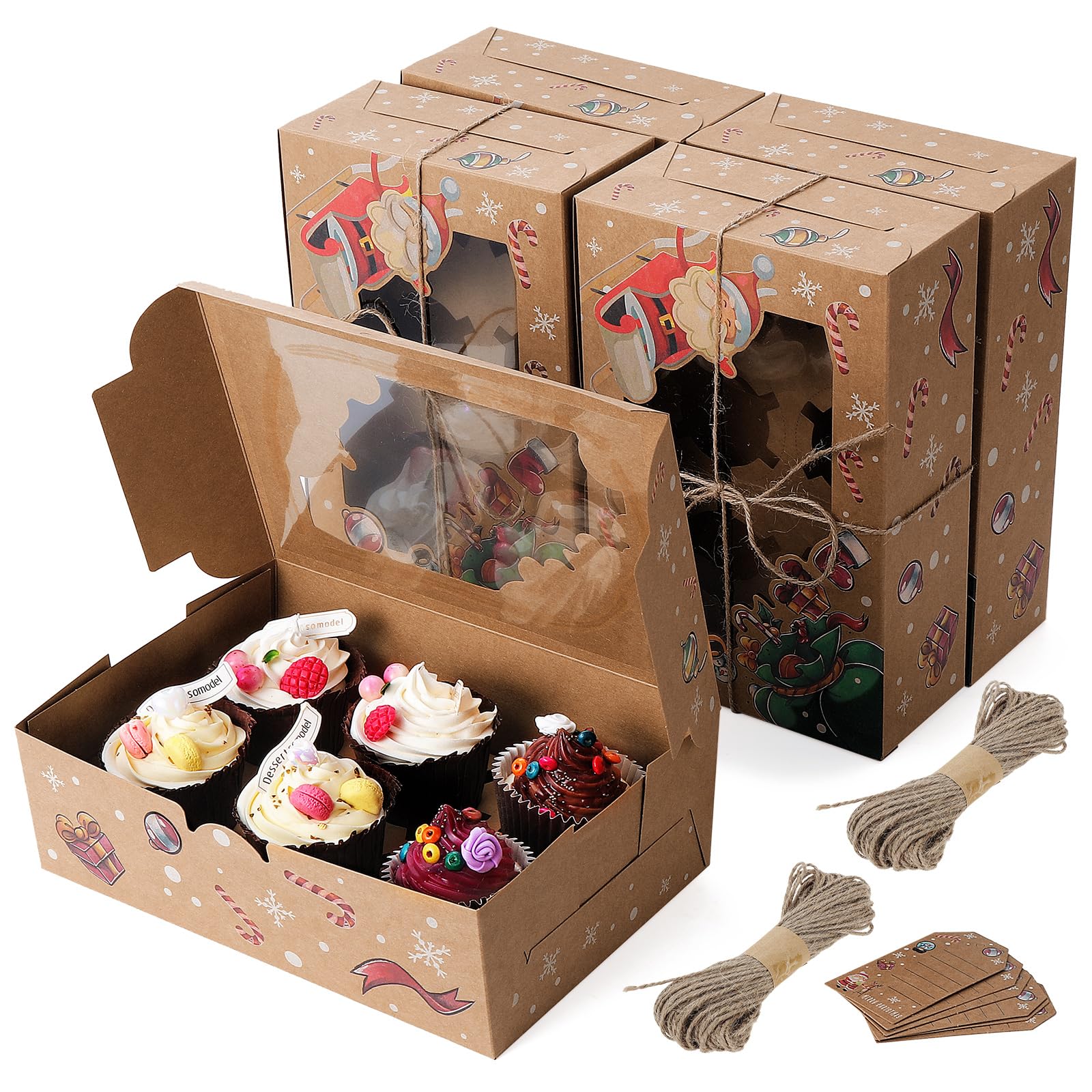 Fippy 20PCS Christmas Cupcake Boxes 6 Hole, Christmas Cake Boxes Gift ...