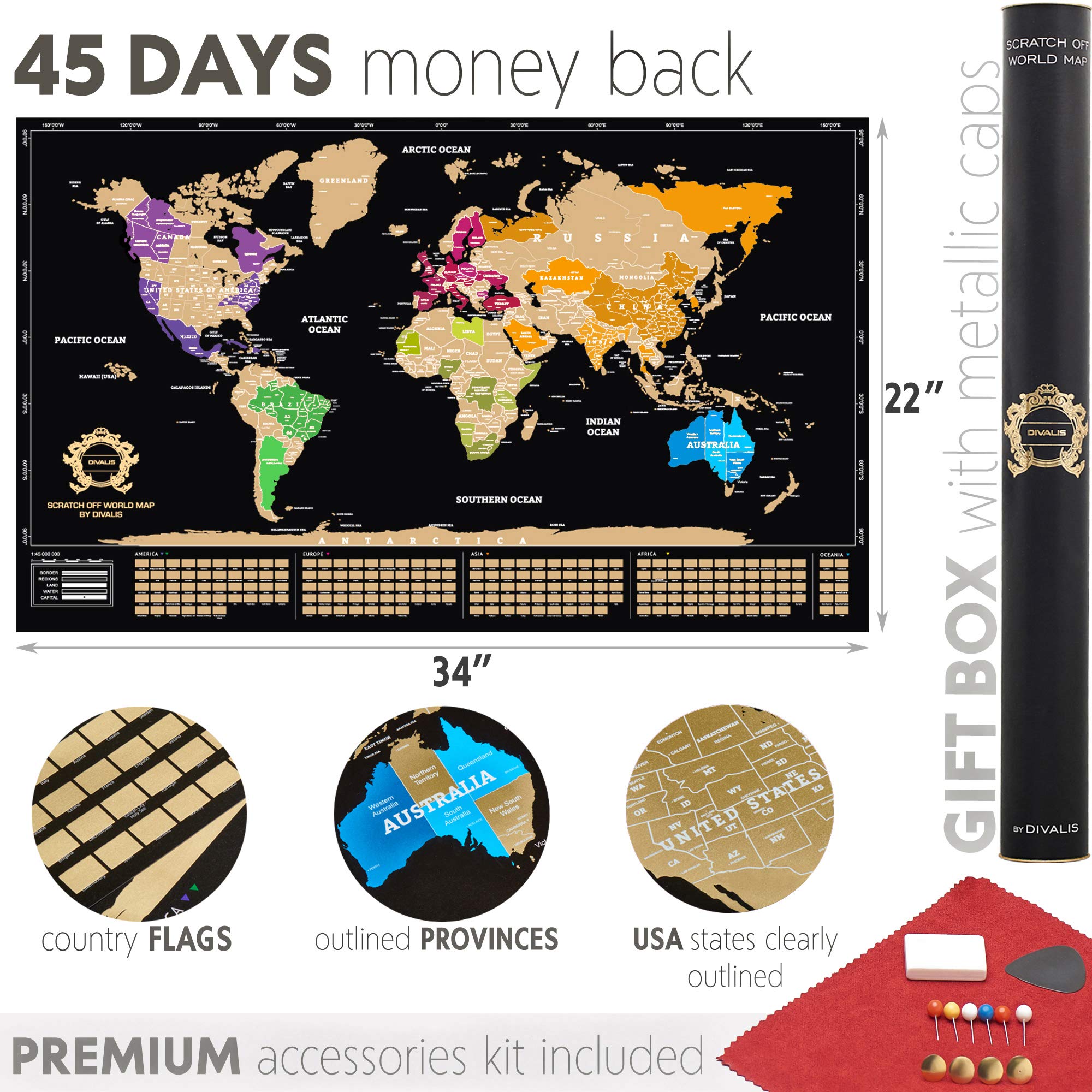 Scratch Off World Map - Extra Large - Black and Gold Scratchable World ...