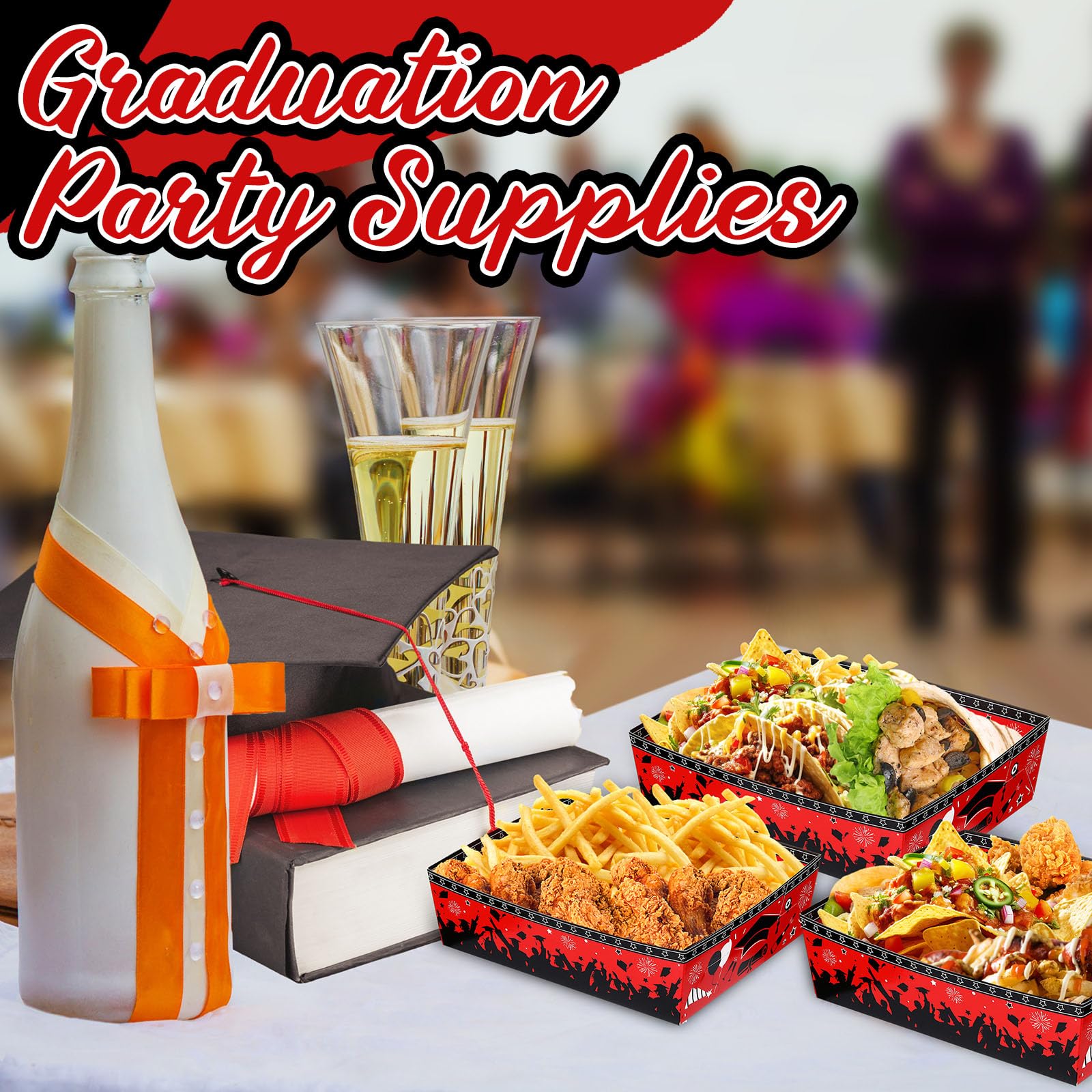 Snapklik.com : 36 Pcs 2024 Red Graduation Paper Food Trays 5 Lb Large ...