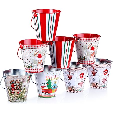 Amazon.com: Sawysine 8 Pcs Christmas Small Metal Bucket Tin Pot Flower ...