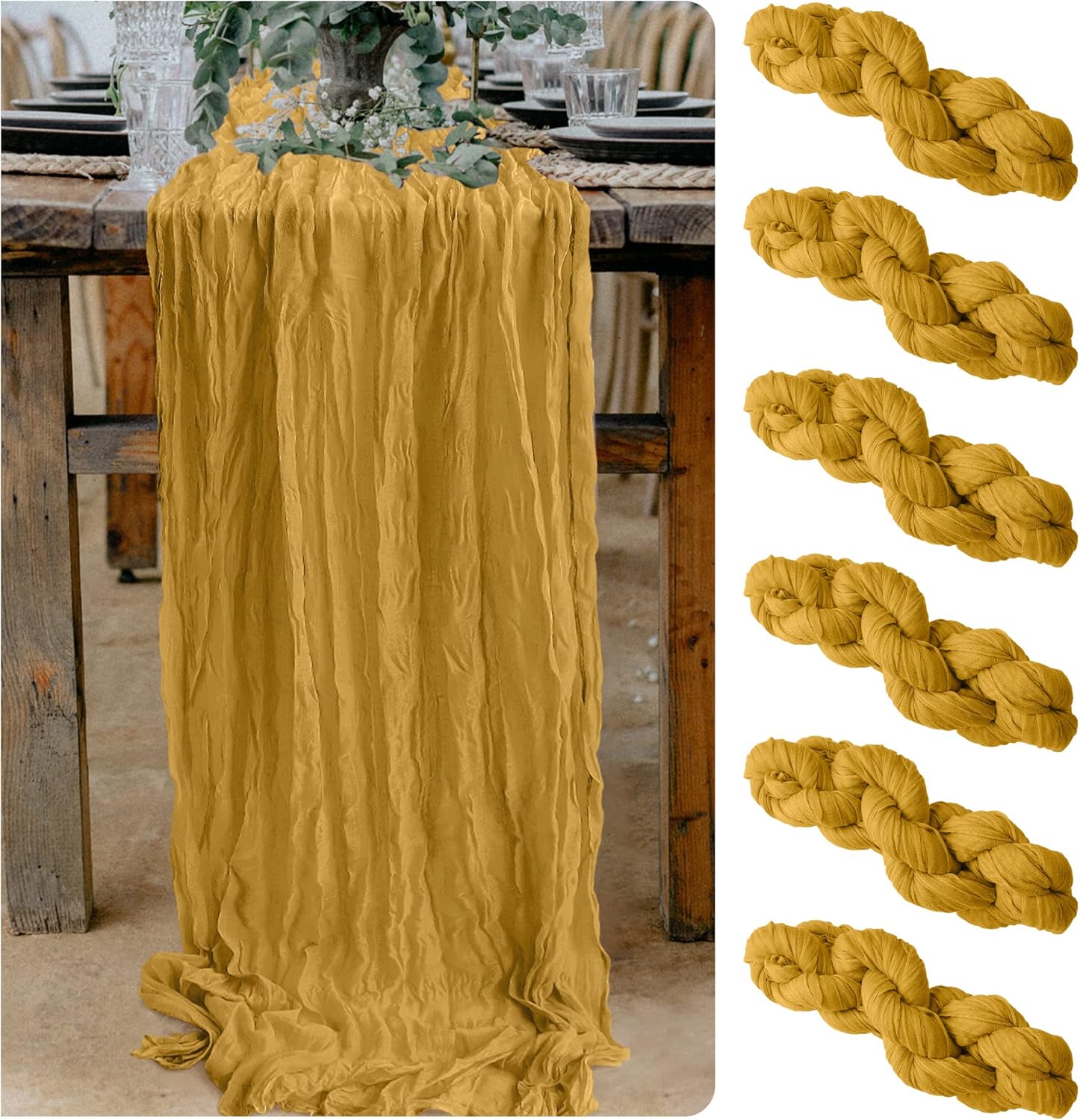 Amazon.com: 6 Pieces Mustard Yellow Cheesecloth Table Runner 10 Ft ...