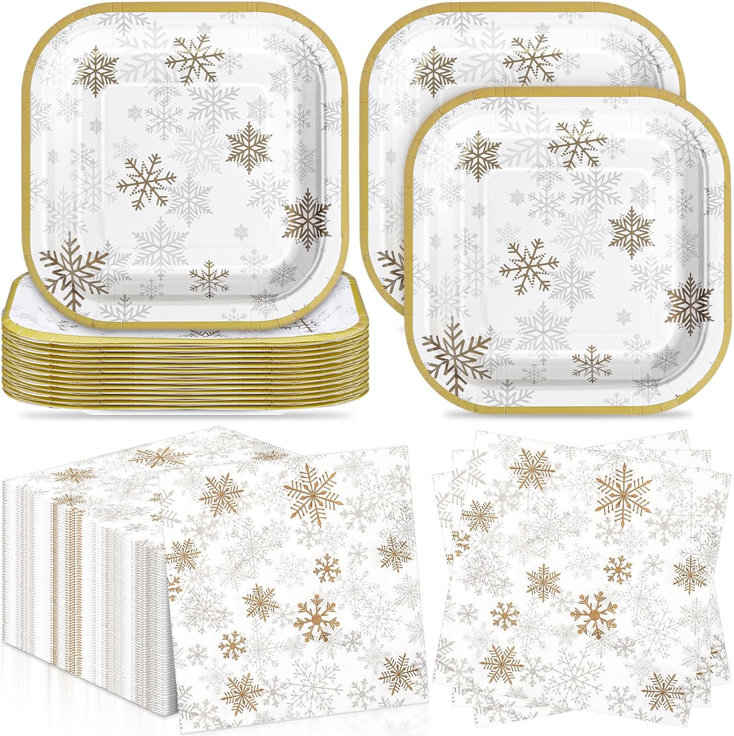 Amazon.com: Potchen 160 Pcs Winter Snowflake Paper Plates and Napkins ...