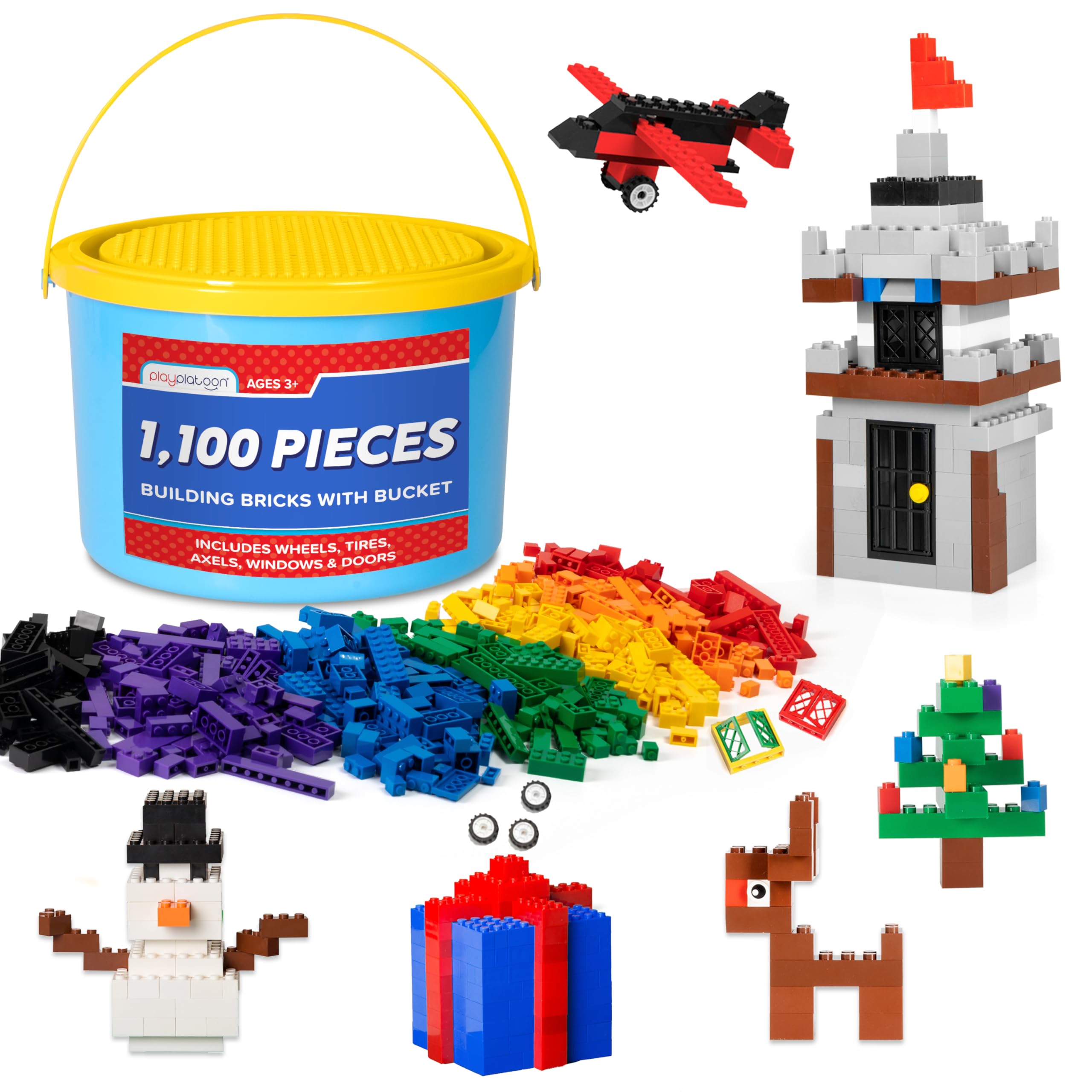 Amazon.com: Play Platoon 1100 Pieces Building Bricks Set - Classic Bulk ...