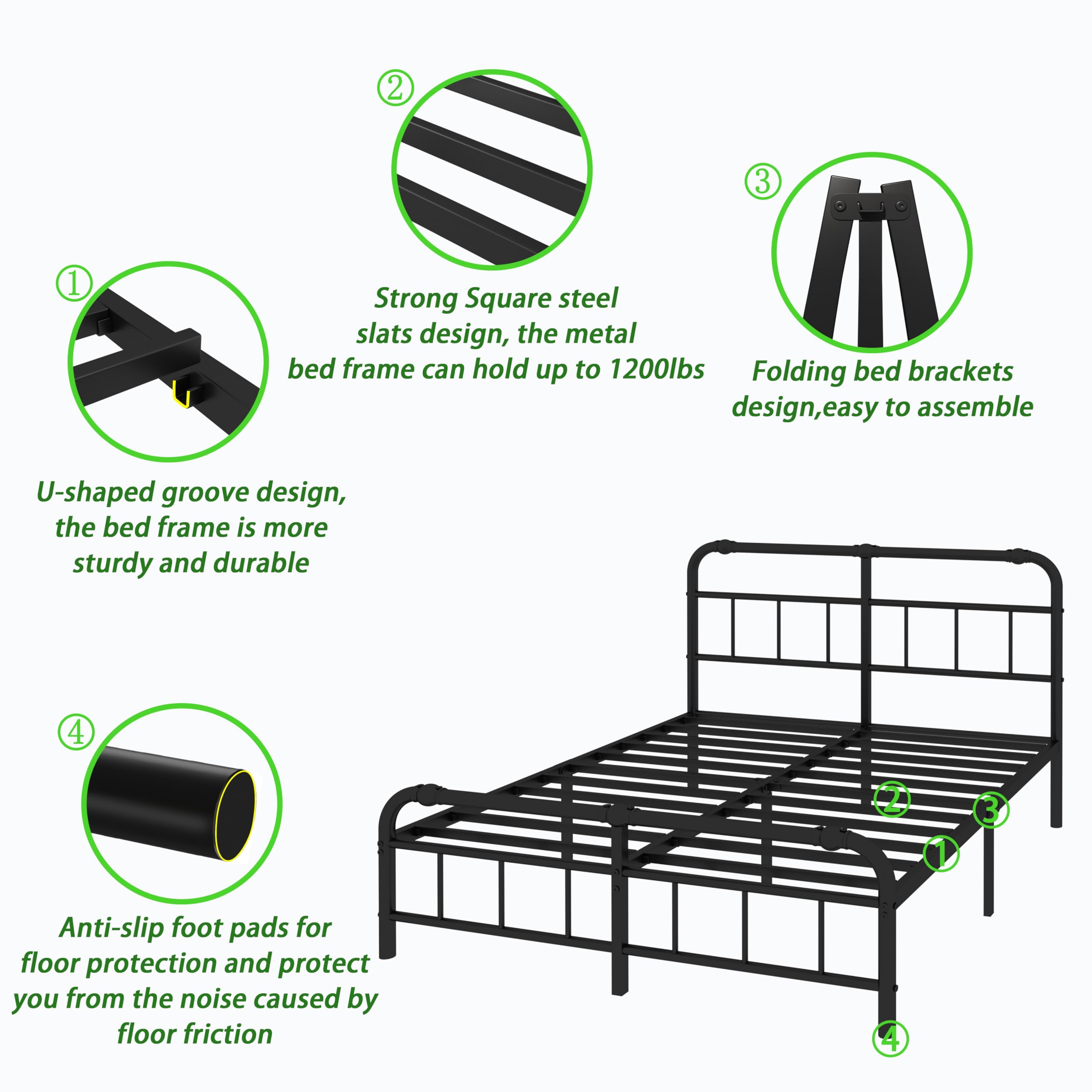 Yoshiely King-Size Platform Bed-Frame with-Headboard & Footboard - Easy ...