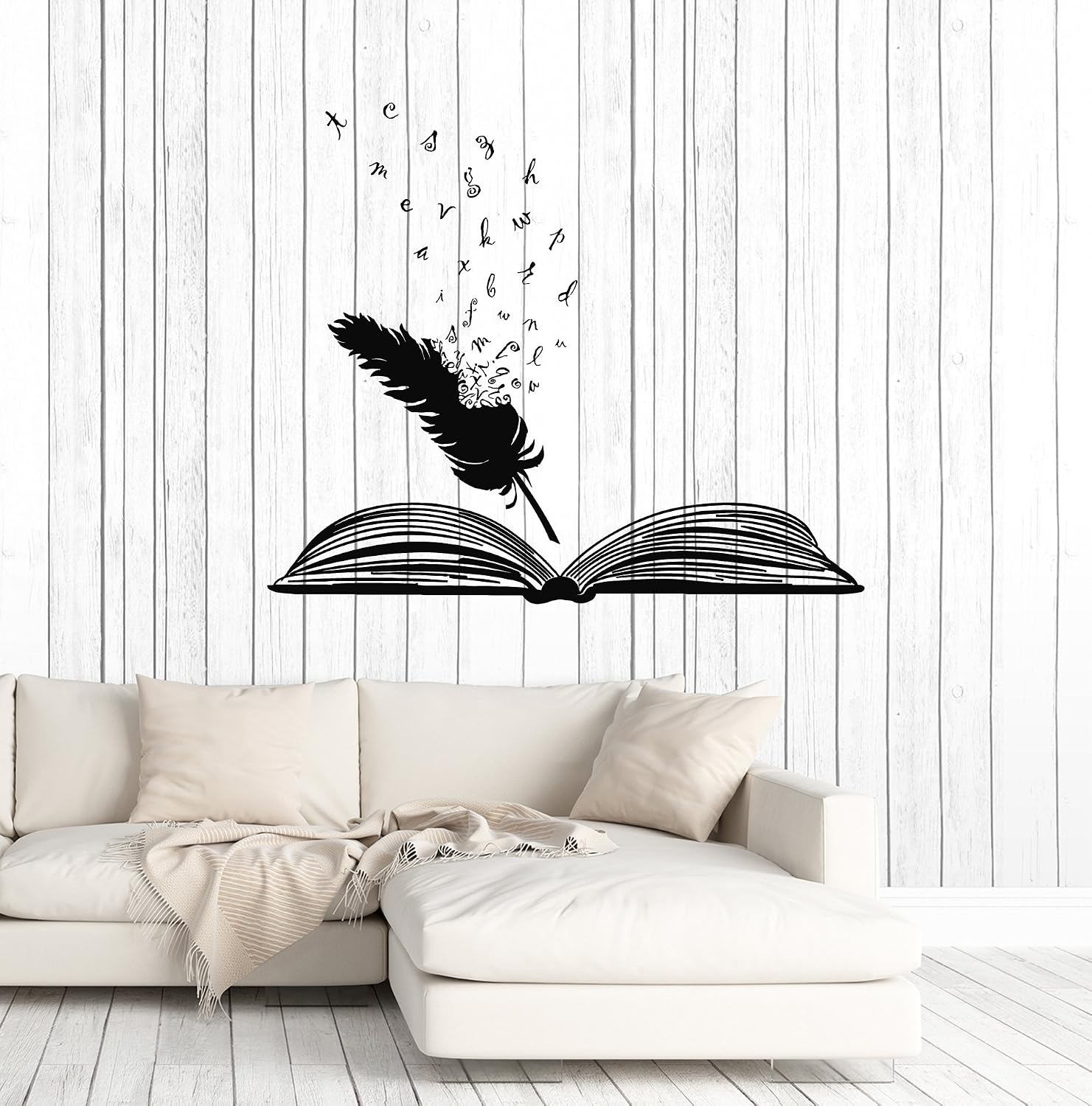 Amazon.com: Vinyl Wall Decal Open Book Feather Words Writer Literature ...