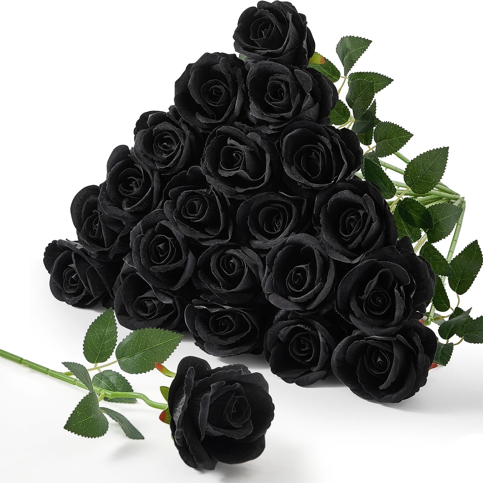 Amazon.com: Serwalin 𝟮𝟬𝙋𝘾𝙎 Artificial Black Roses, 4'' Big Flower Head ...