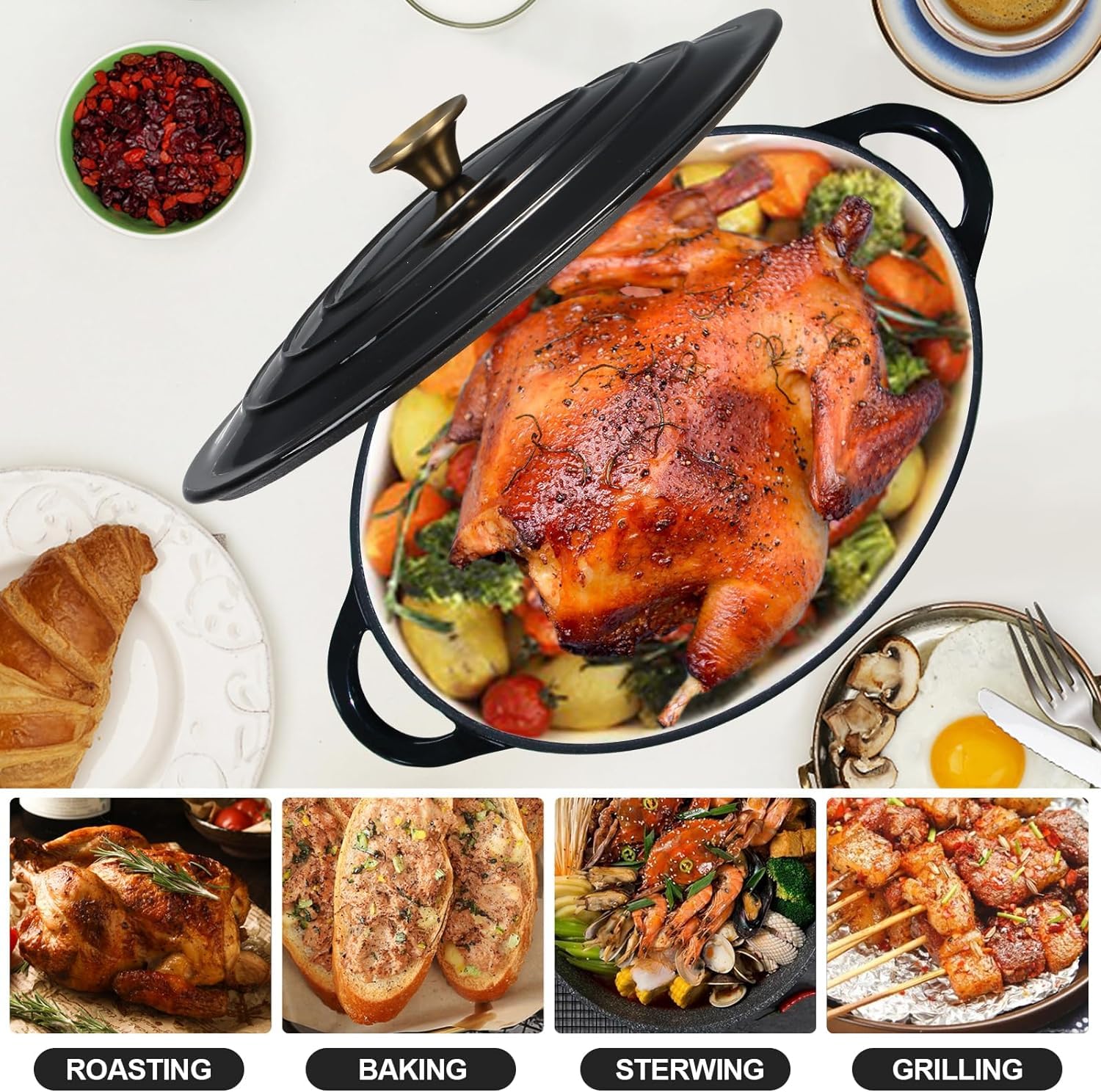 Enameled Cast Iron Signature Oval Dutch Oven, 7 qt Enameled Oval Dutch ...