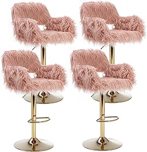 Amazon.com: GOOLON Pink Bar Stools Set of 4, Fuzzy Gold Counter Height ...