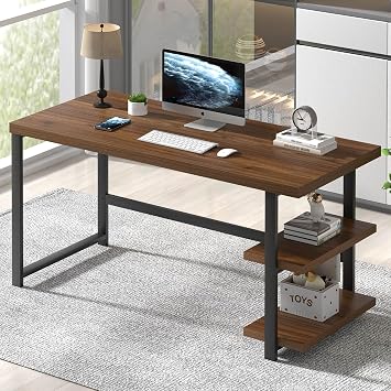 Amazon.com: FOLUBAN Modern Computer Desk, Wood Home Office Desk, Study ...