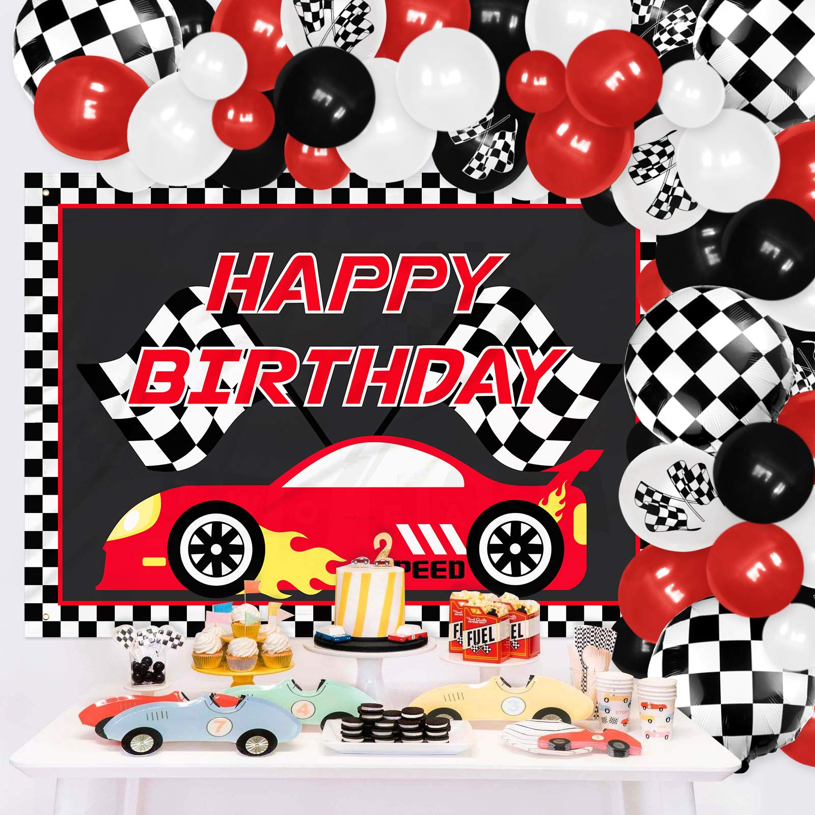 Buy Race Car Birthday Party Decoration Supplies 83PCS Race Car Backdrop ...