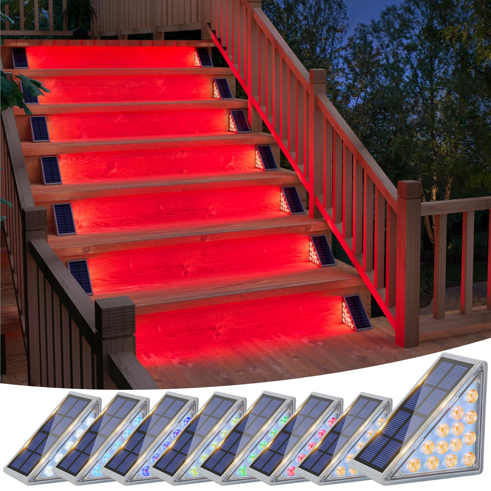 Snapklik.com : Solar Stair Lights 8 Pack, 7 Fixed Colors, Solar Step ...