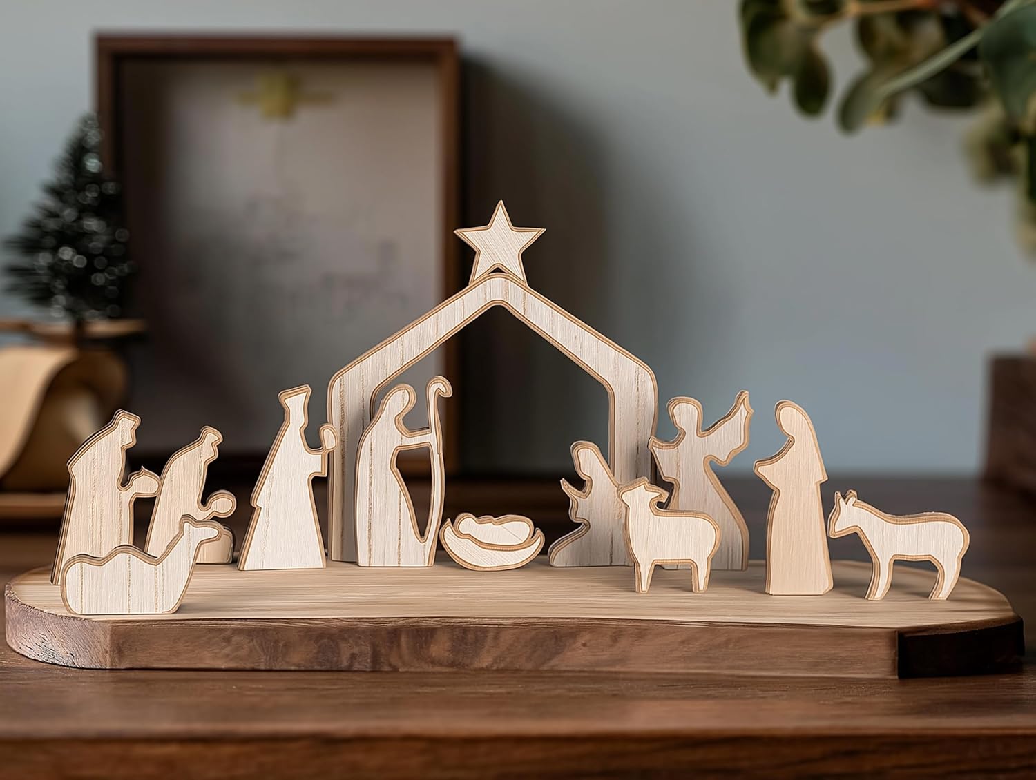 Amazon.com: NEROSUN Nativity Scene Set, 13Pcs Wooden Christmas Nativity ...