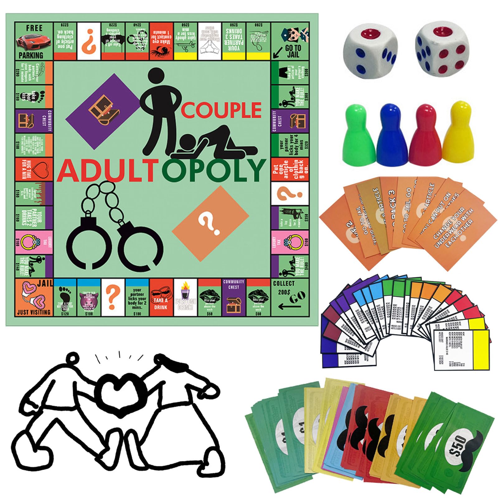 AWAVM 1 Set Adultopoly Board Game, Couple Adult Opoly Board Game ...