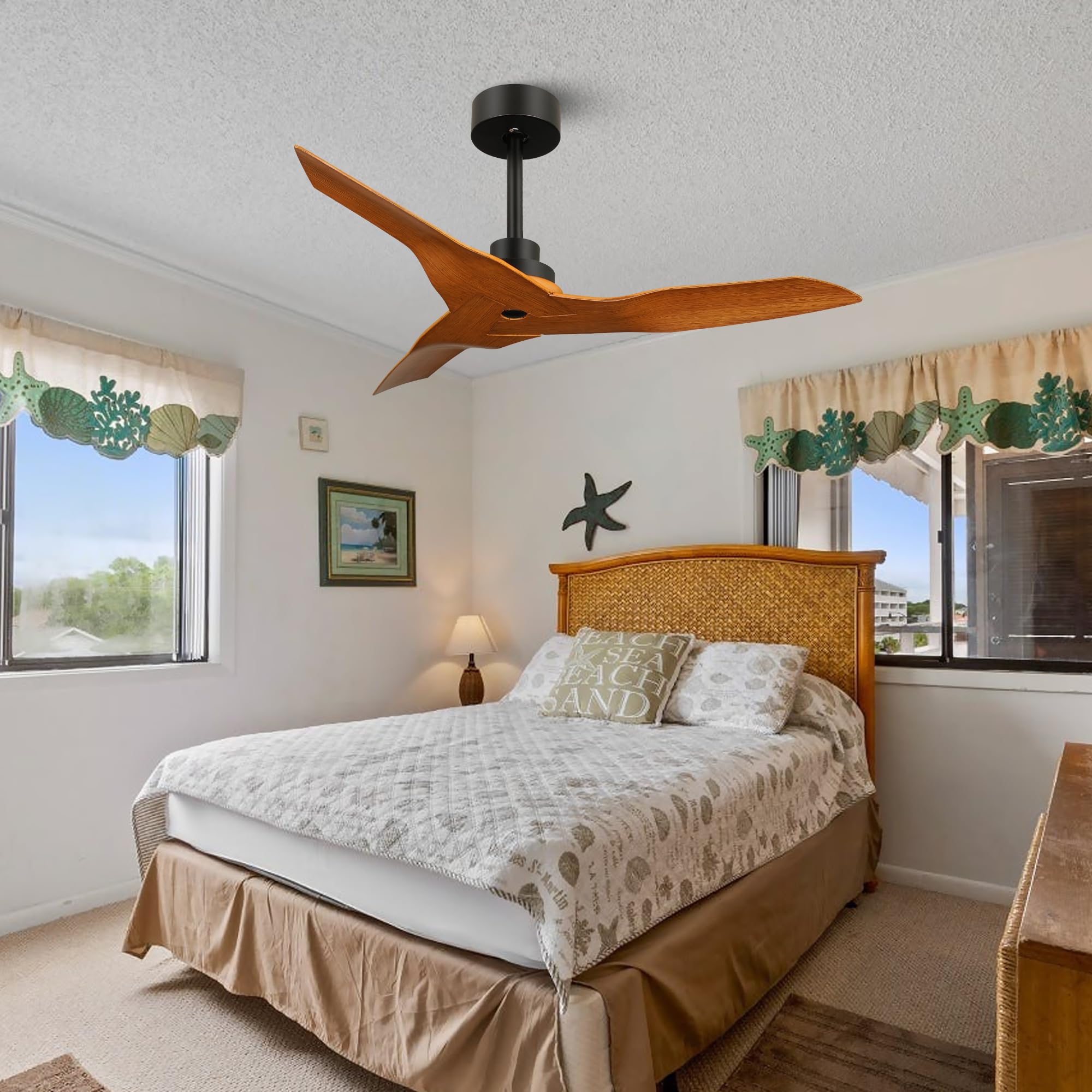 KAPOEFAN 42 Inch Outdoor Ceiling Fan No Light, 3 Blade Walnut Wood ...