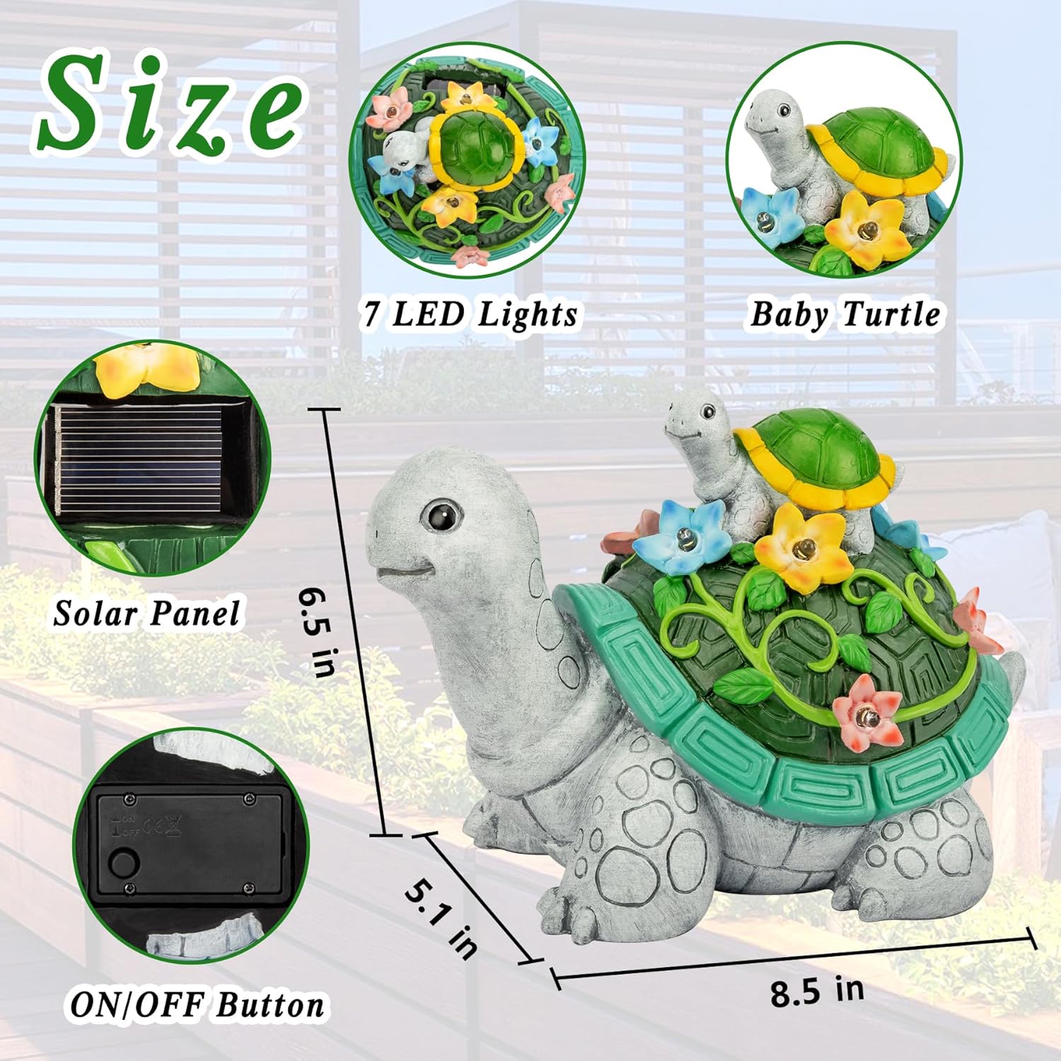 LESES Garden Statues, Turtle Solar Statue Garden Decor Clearance, Cute ...