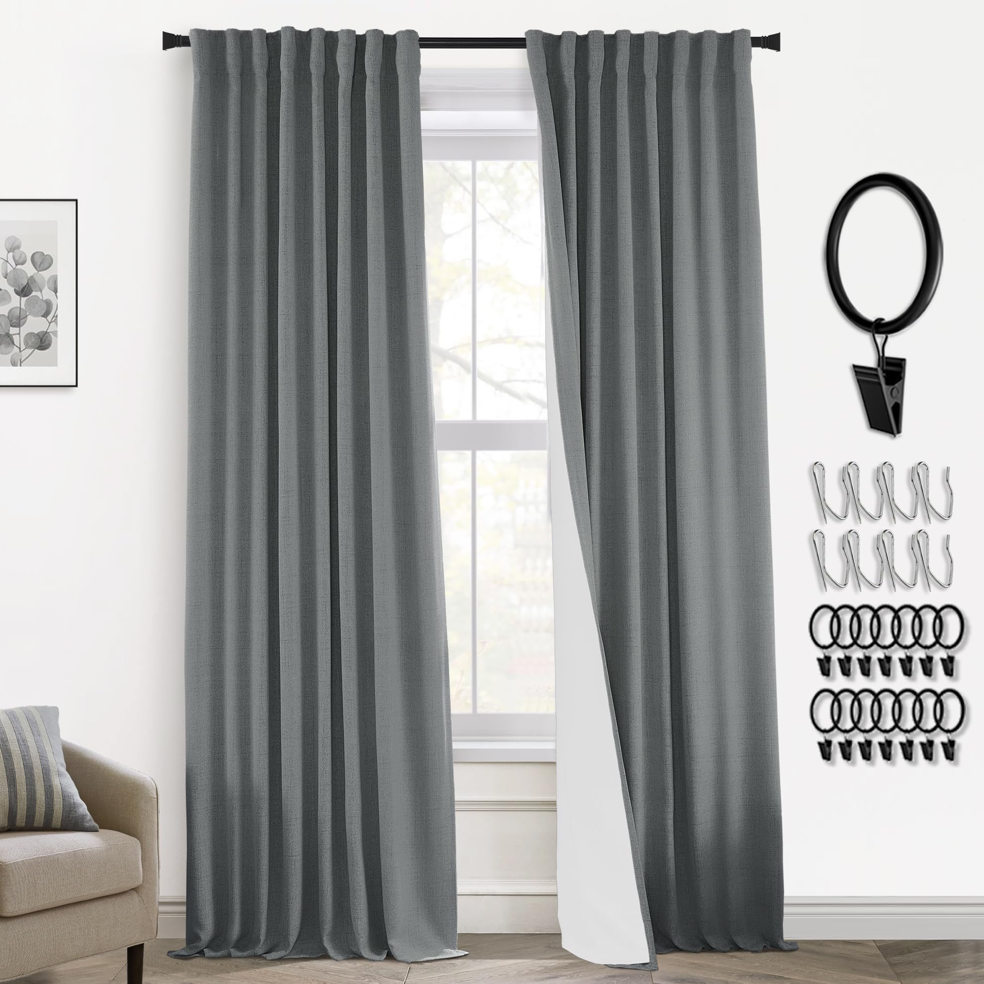 Amazon.com: PANELSBURG Grey Curtains 108 Inches Long for Livingroom ...