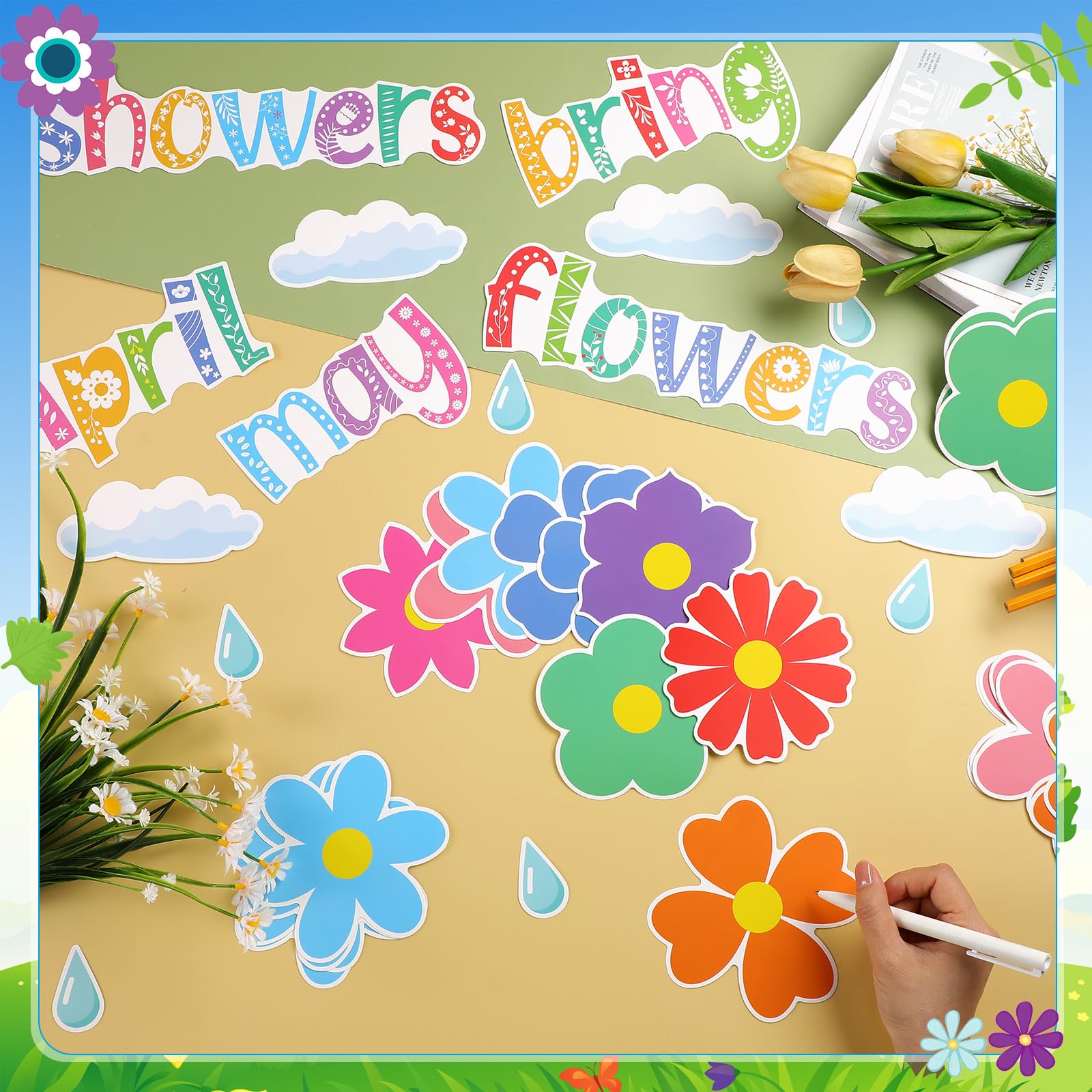 Snapklik.com : TaoBary 96 Pcs April Showers Bring May Flowers Bulletin ...