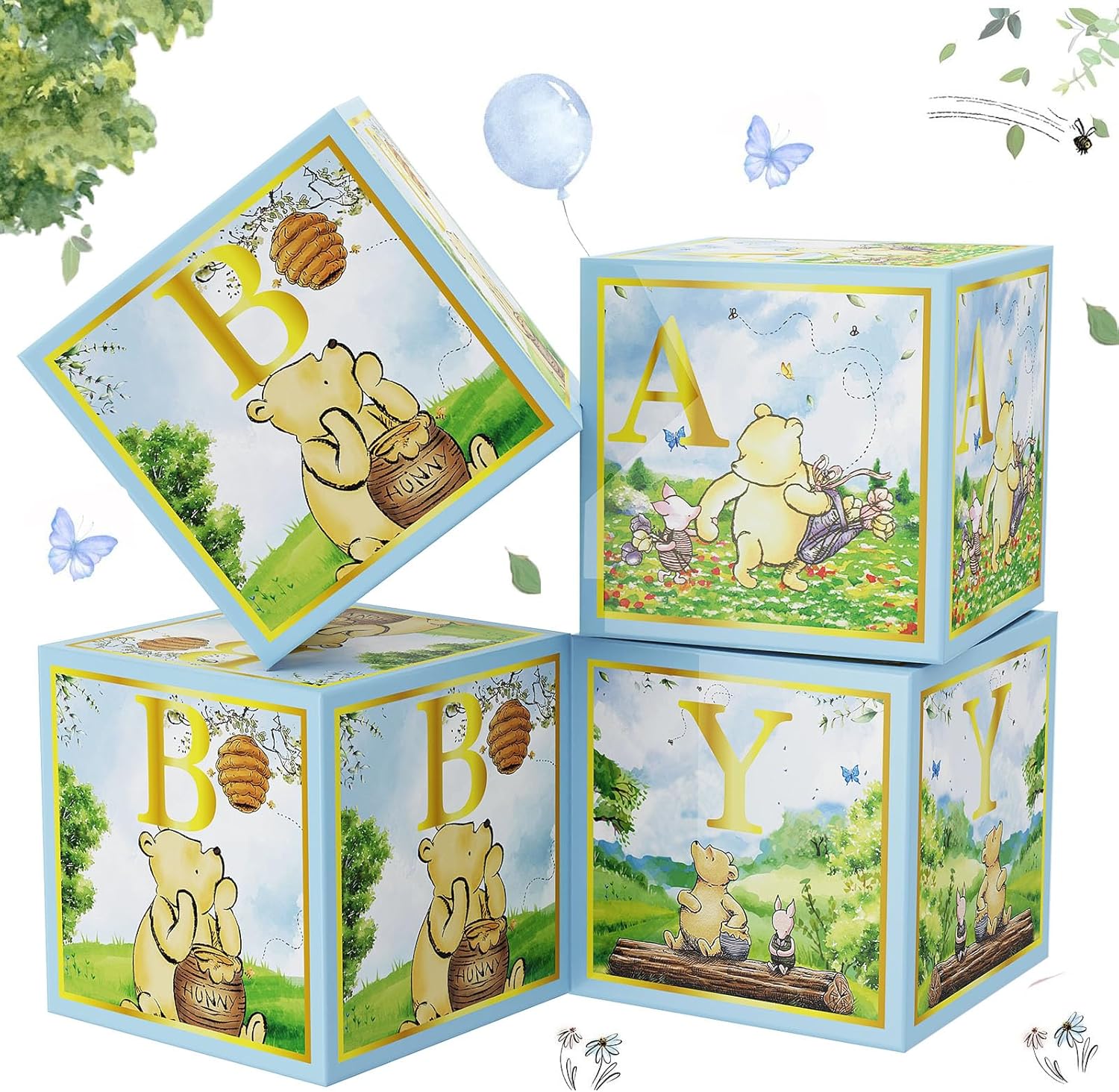 Amazon.com: Classic Winnie Baby Shower Boxes Blue for Newborn Baby Boy ...