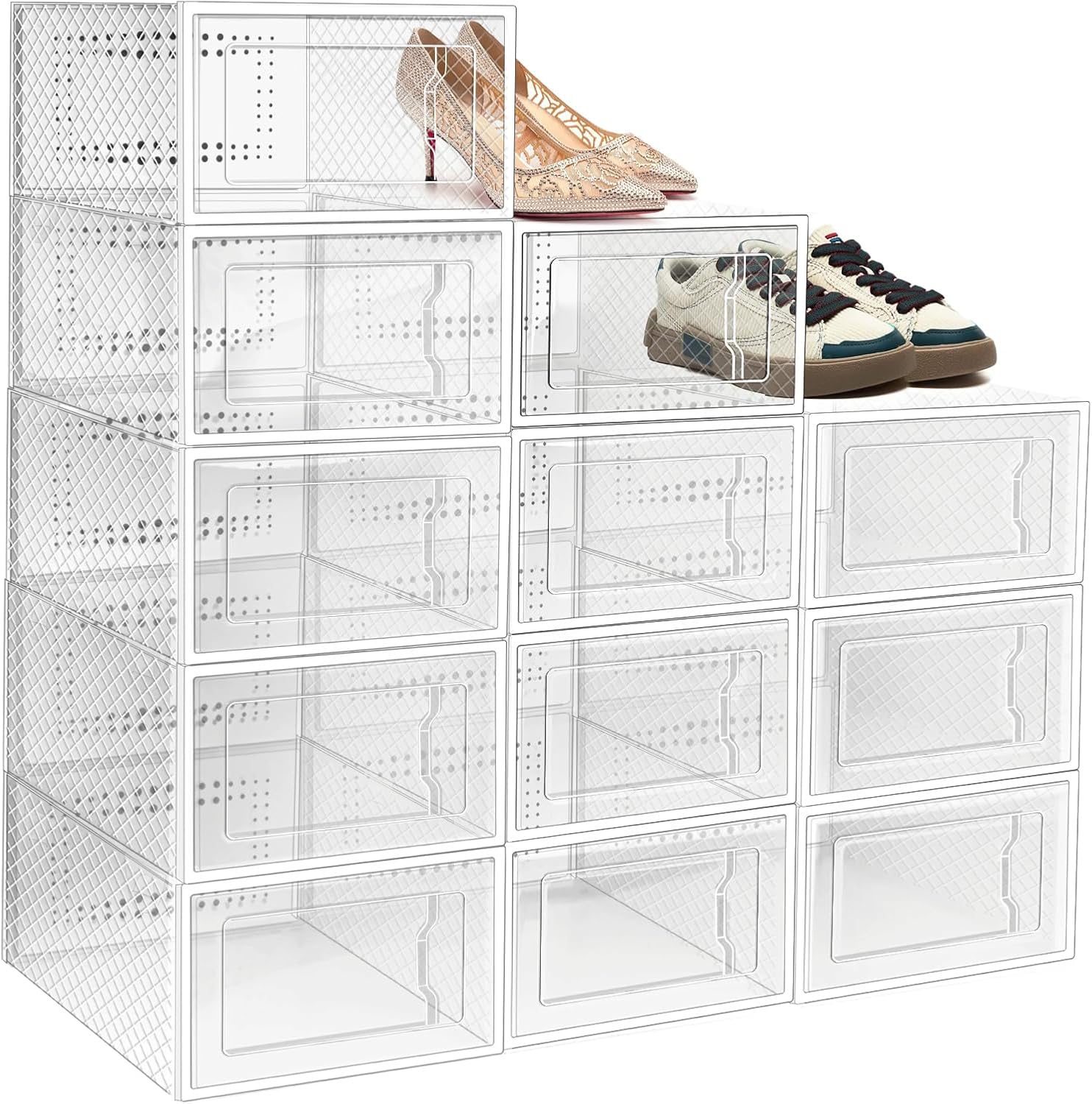 Amazon.com: DAYOOH 12Pack Shoe Boxes Clear Plastic Stackable Shoe ...