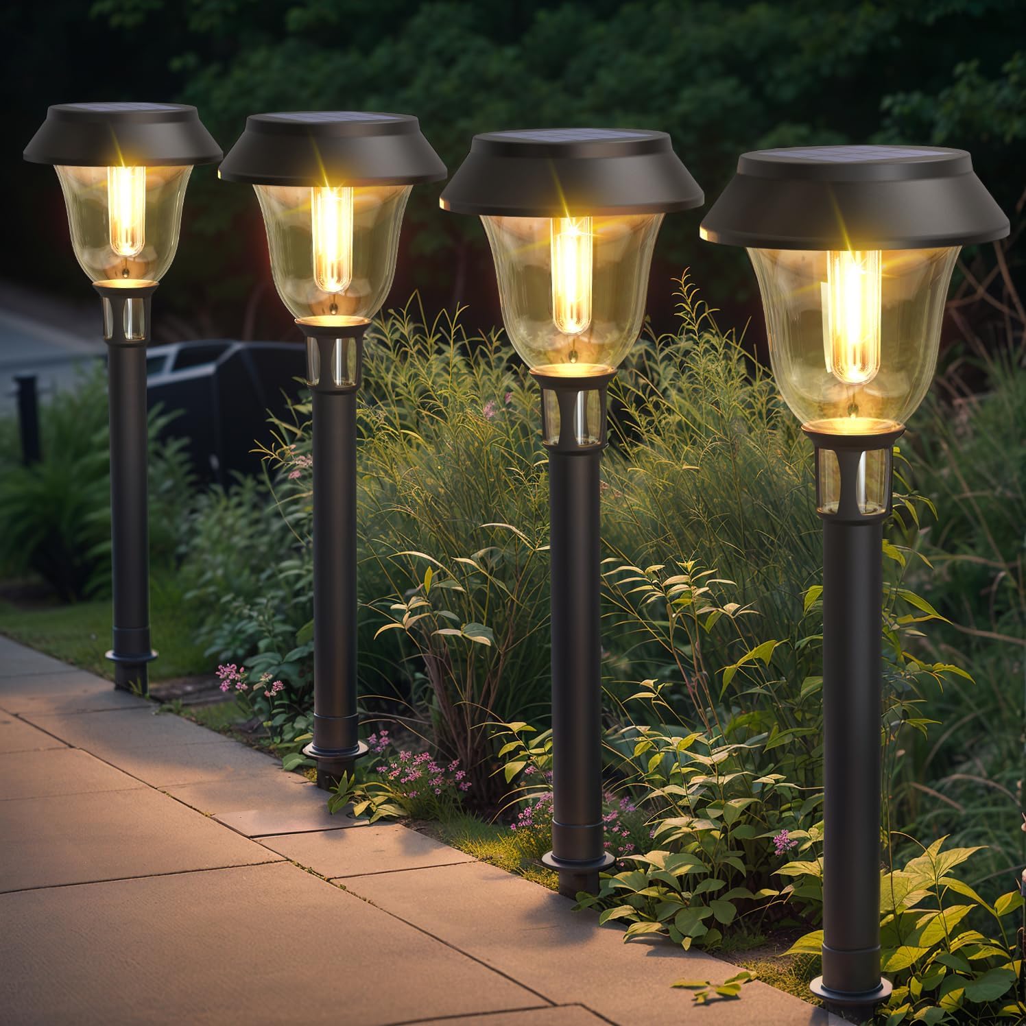 Solar Pathway Lights, 4 Pack LED Solar Lights Outdoor Waterproof,3200K ...