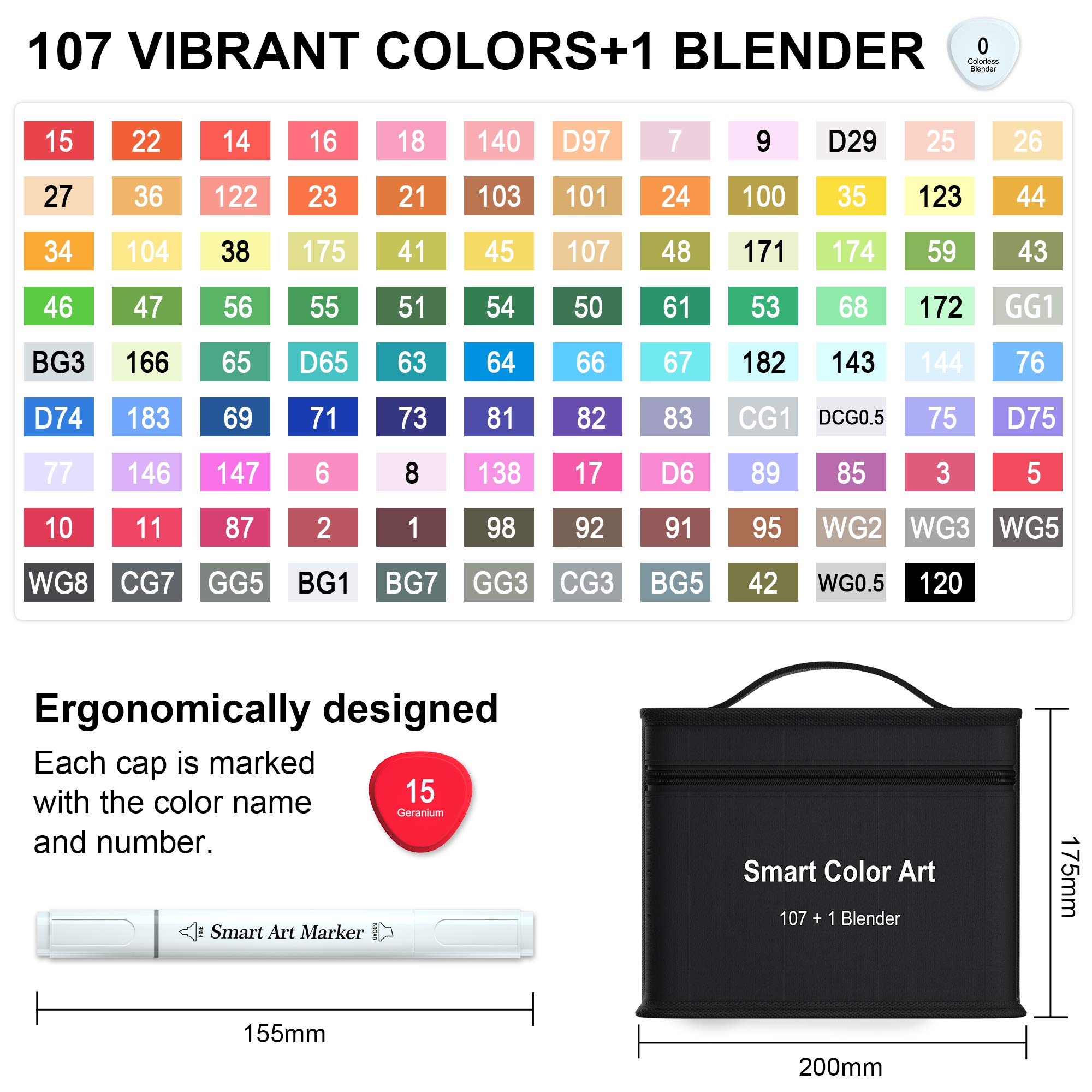 Buy 108 Pack Art Markers, 107 Coloring Markers and 1 Blender, Alcohol ...