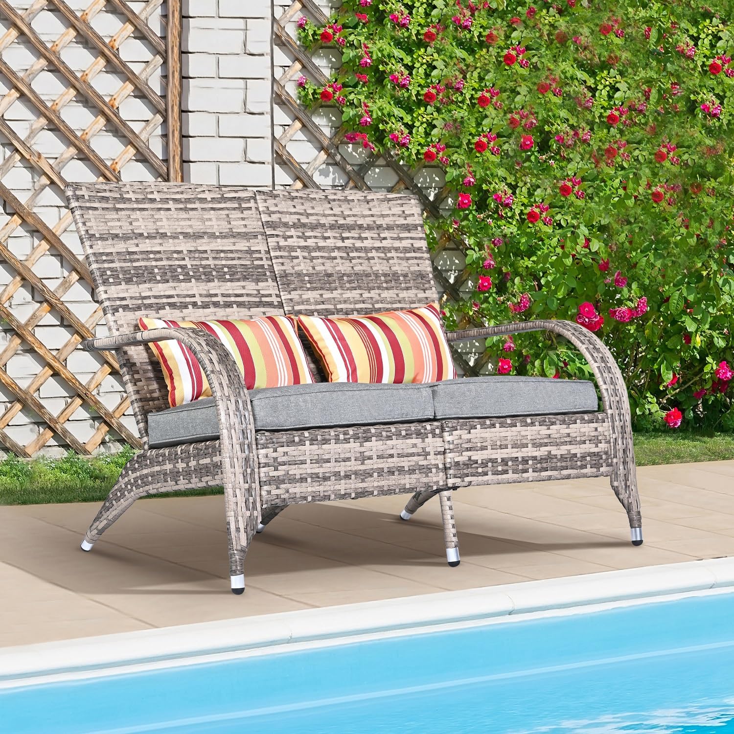 Amazon.com: Outdoor Patio Wicker Loveseat Bench Outside Small Loveseat ...