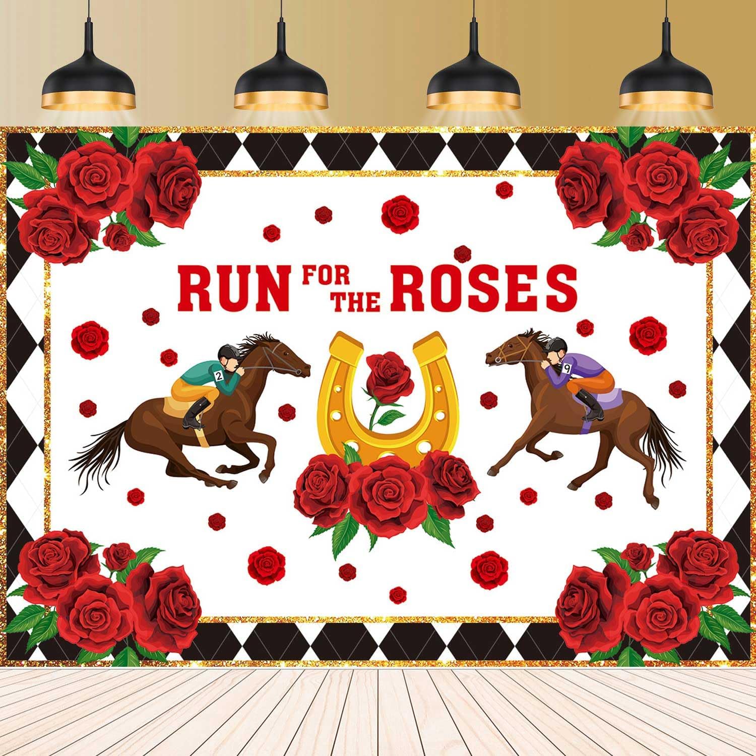 Amazon.com : JKQ Run for The Roses Backdrop Banner 73 x 43 Inch ...