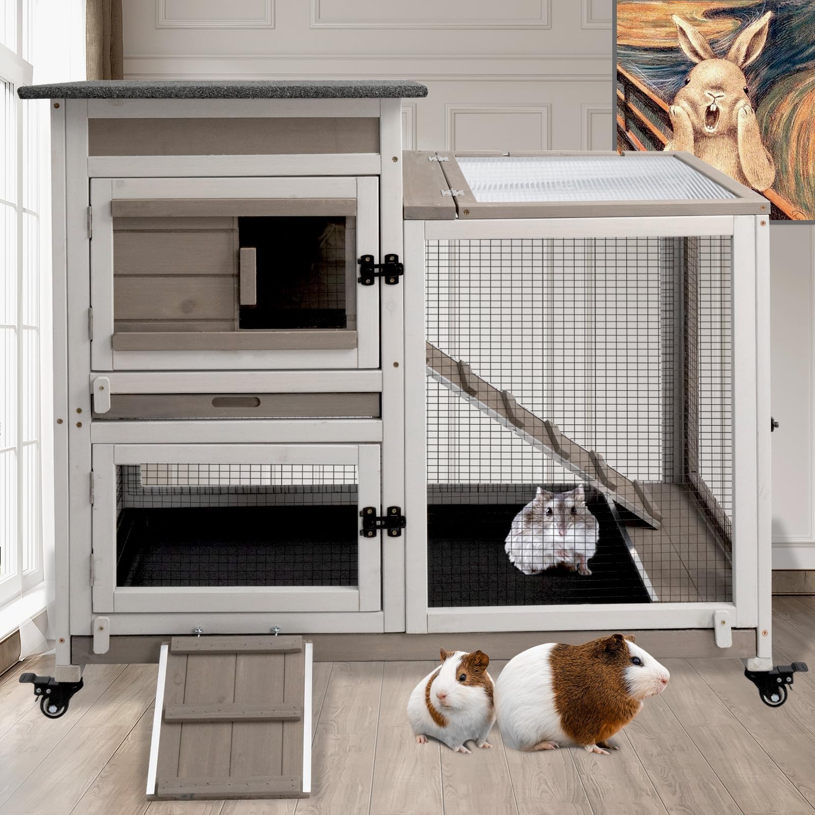 Amazon.com : Gowoodhut 47" L Indoor Wooden Guinea Pig Cage, 2-Story ...