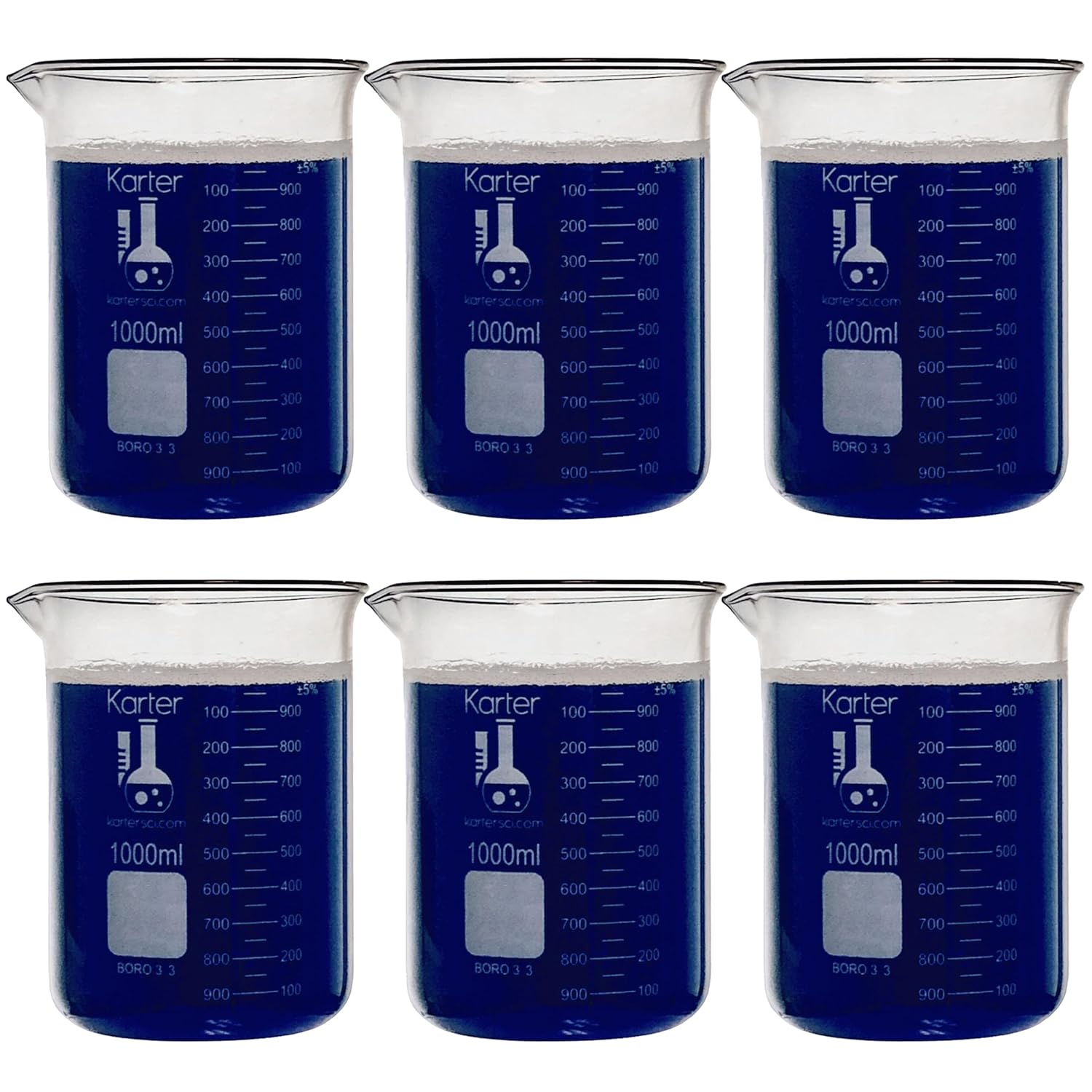 1000ml Beaker, Low Form Griffin, Borosilicate 3.3 Glass, Double Scale ...