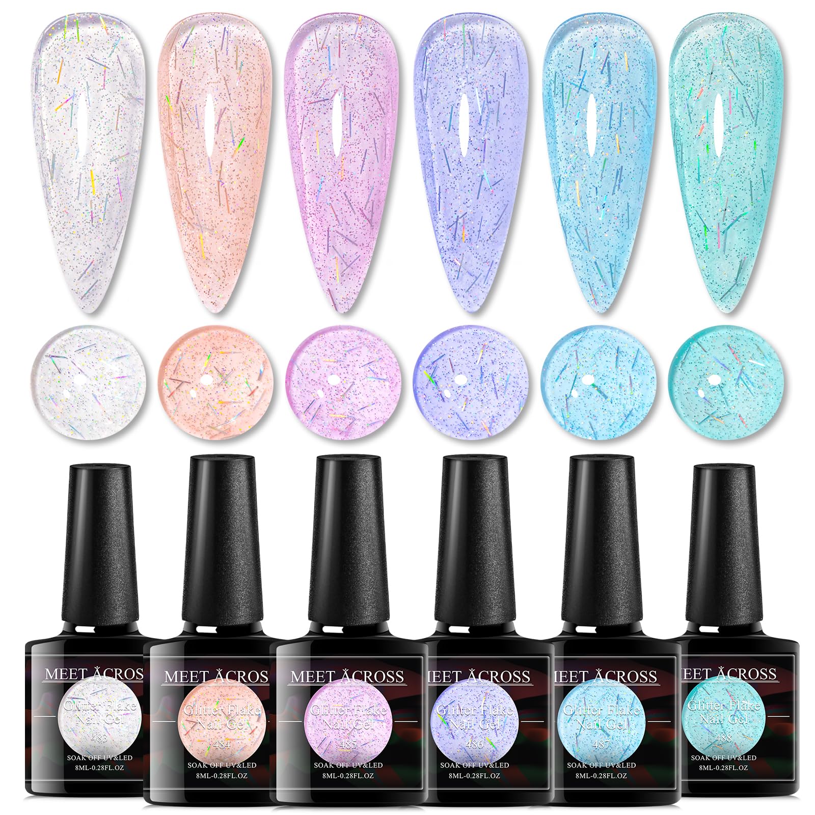 Amazon.com : MEET ACROSS Holographic Glitter Gel Polish Set of 6 Colors ...